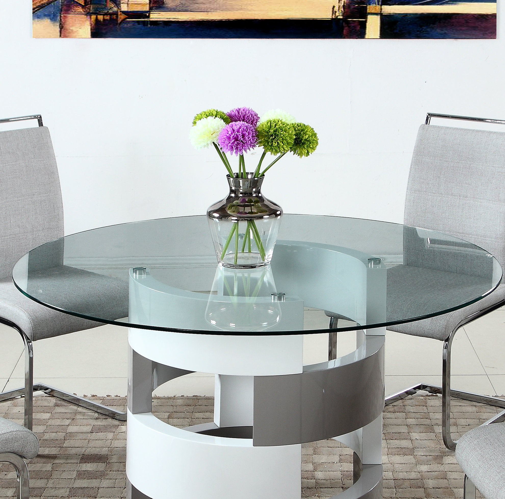 Orren Ellis Manzi Contemporary Round Glass Top Dining Table | Wayfair