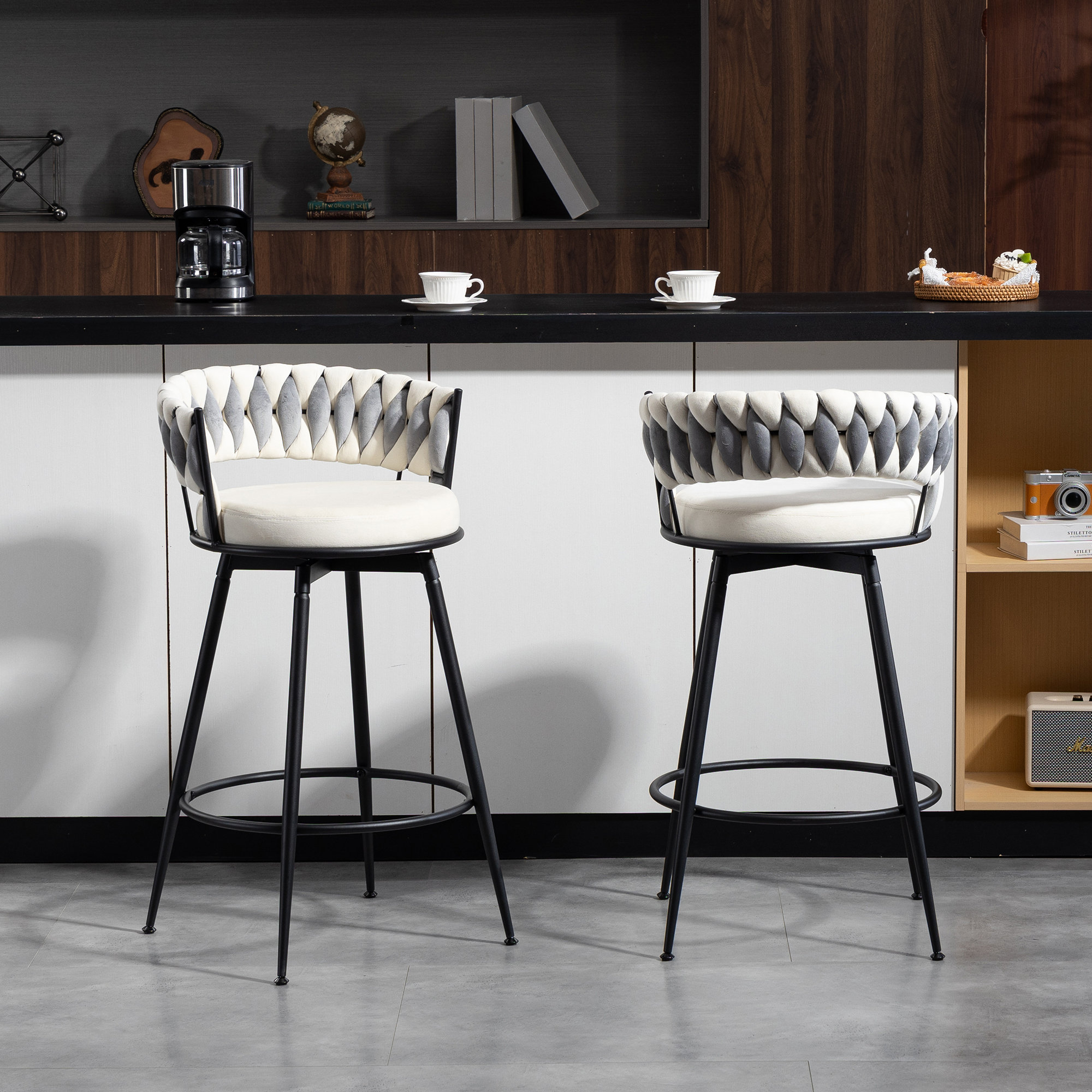 George Oliver 24" Counter Height Bar Stools Set of 2 - 360° Swivel with ...