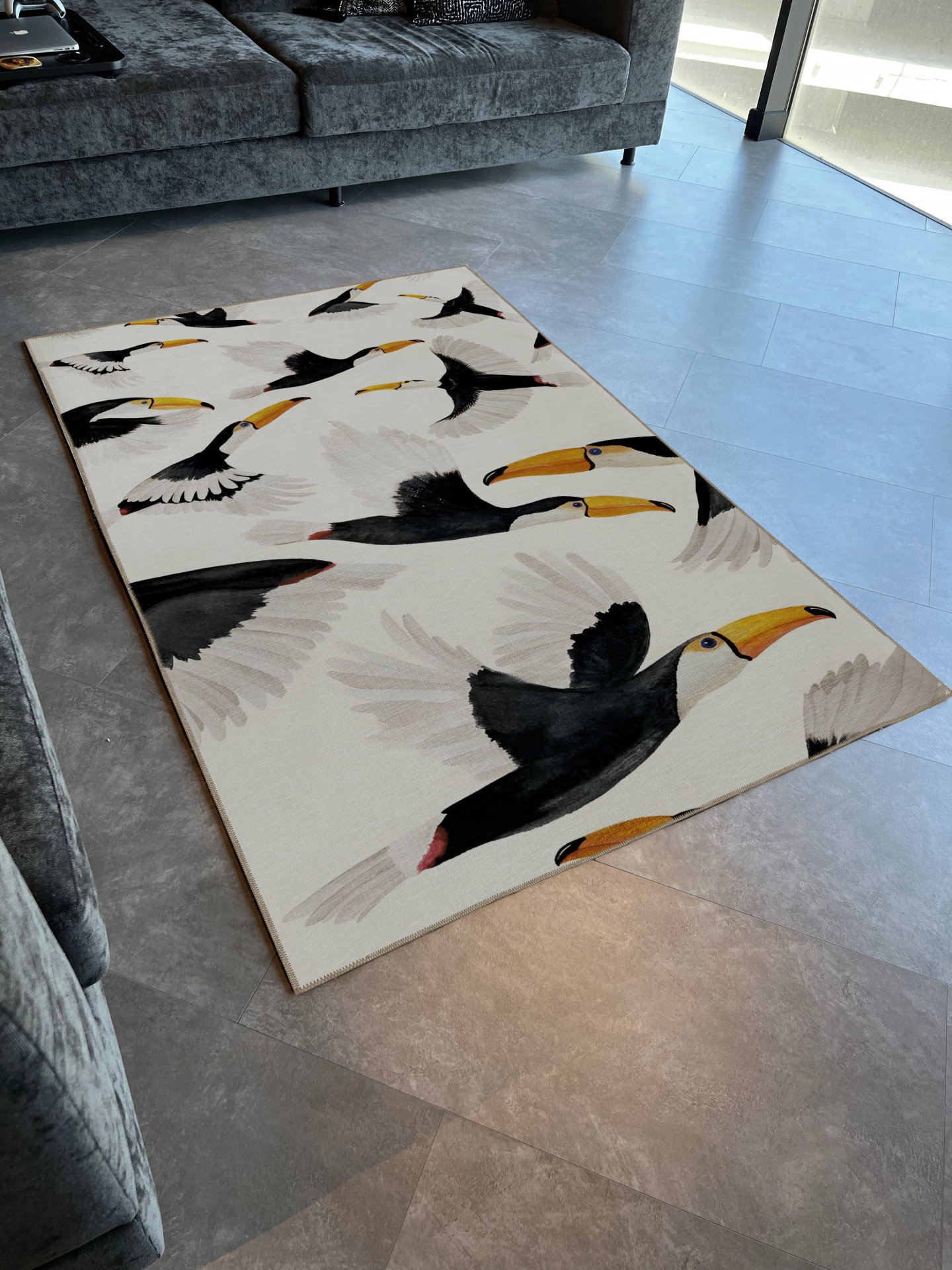 Dakota Fields Beige Themed Flying Black Toucan Bird Flock Patterned ...