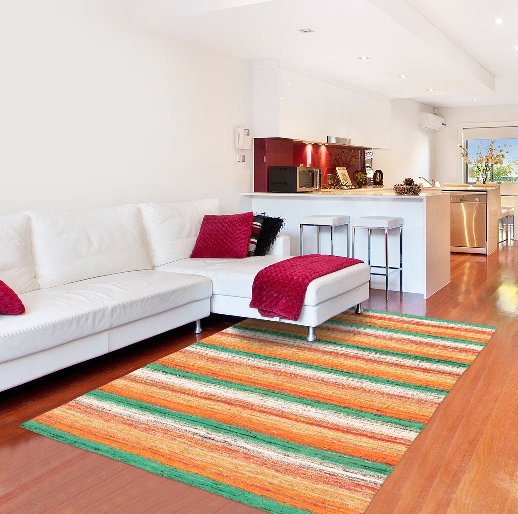 Union Rustic Ahilan Striped Flatweave Silk Dark Copper Area Rug ...