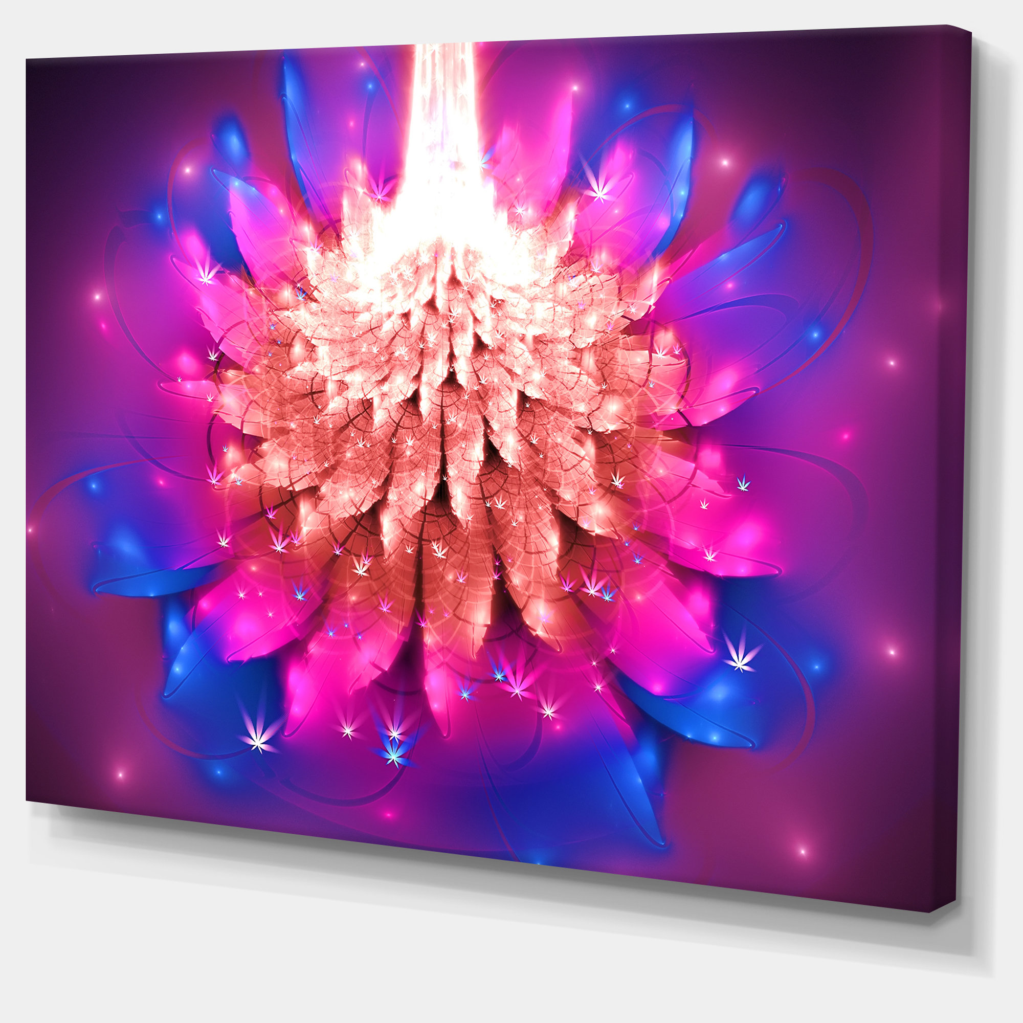 Design Art Bright Pink Fractal Flower on Blue - Wrapped Canvas Graphic ...