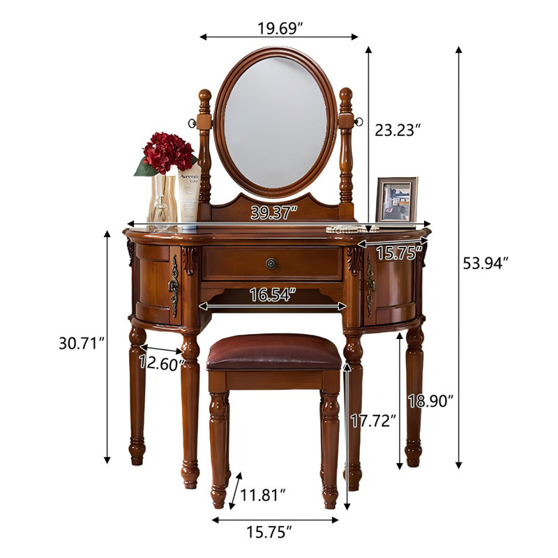 Canora Grey Sleek Storage Vintage Solid Wood Vanity Table | Wayfair