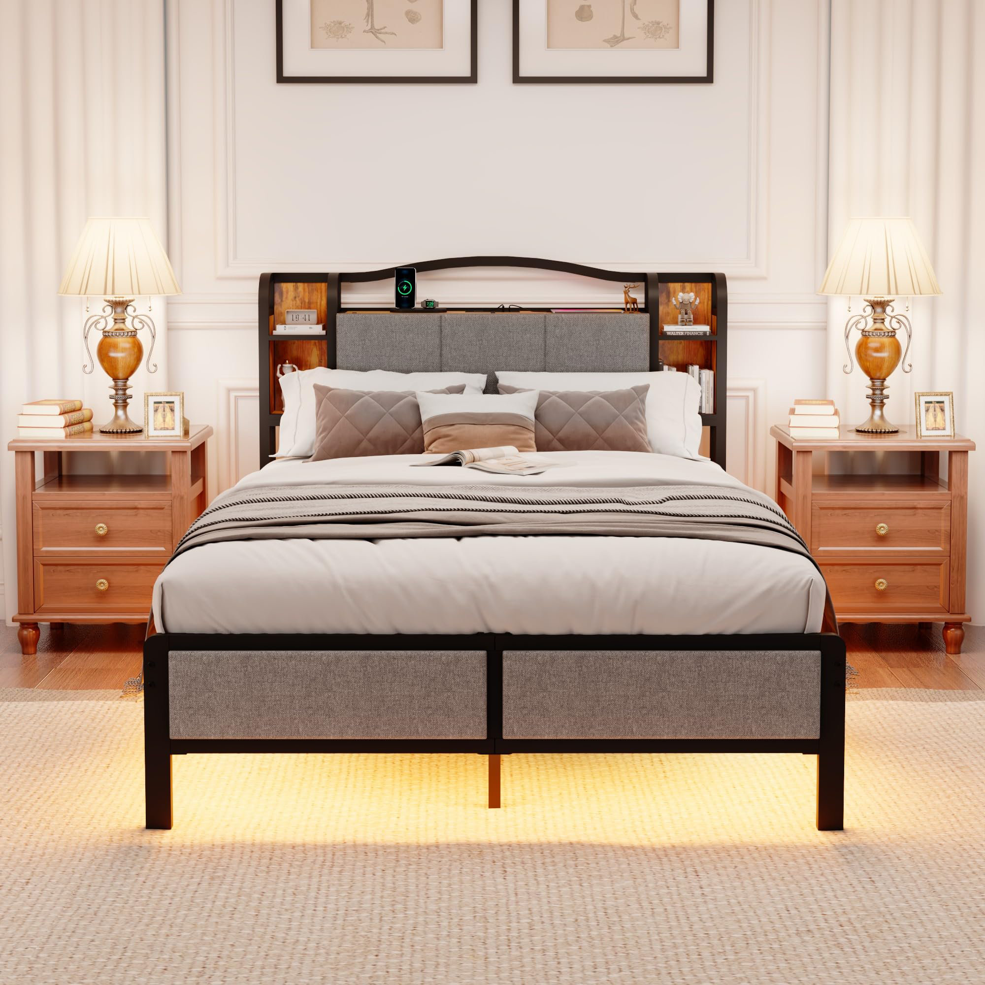 Wrought Studio™ Upholstered Bed Frame With Led Lights & Charging ...