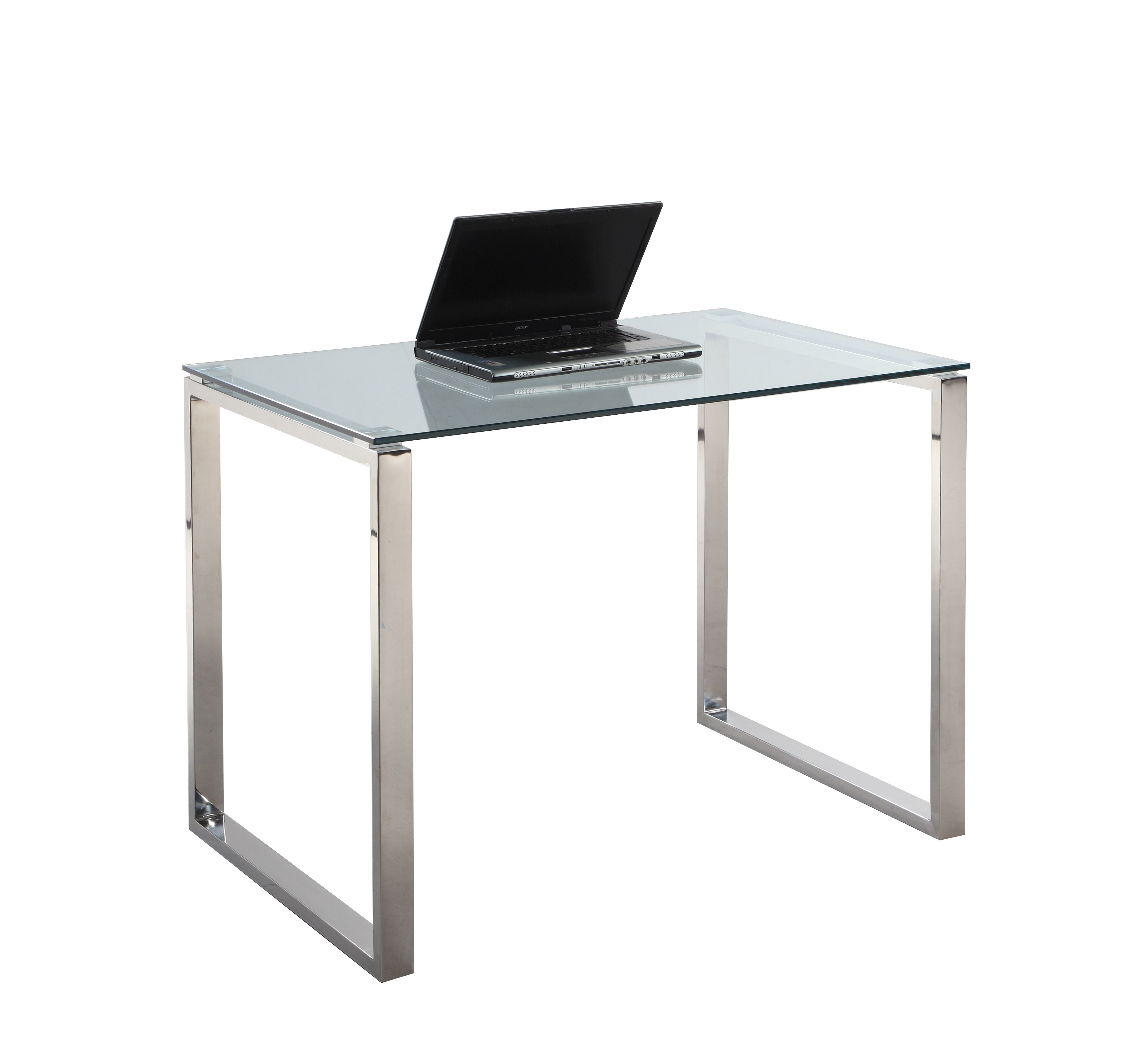 Orren Ellis Darleene Small Glass Desk w/ Glass Top and Steel Base | Wayfair