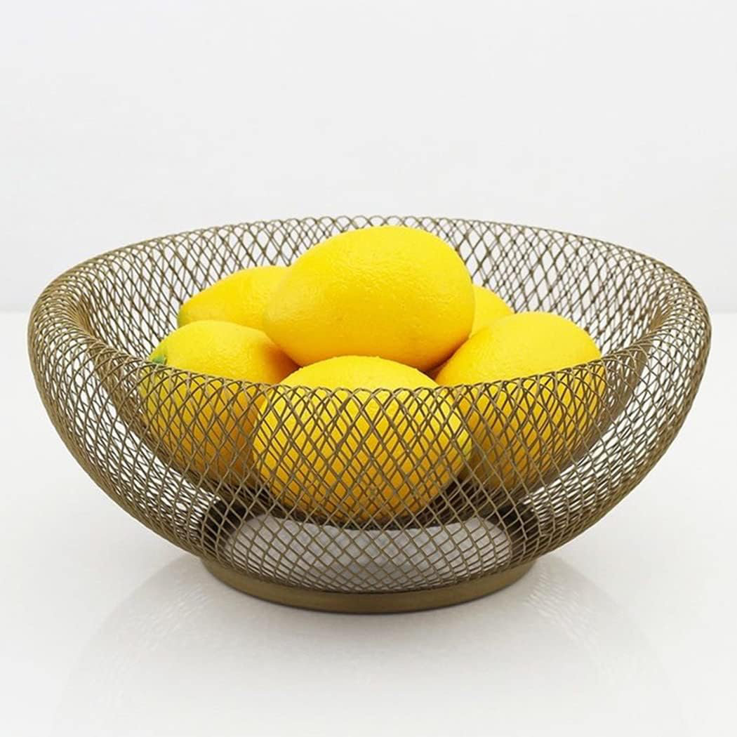 Latitude Run® Gold Metal Mesh Fruit Basket, Modern Decorative Storage ...