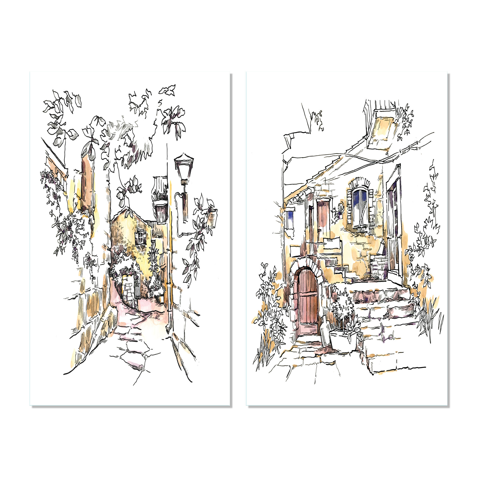 Red Barrel Studio® Vintage Old Europe View XI - Vintage Art Set Of 2 ...