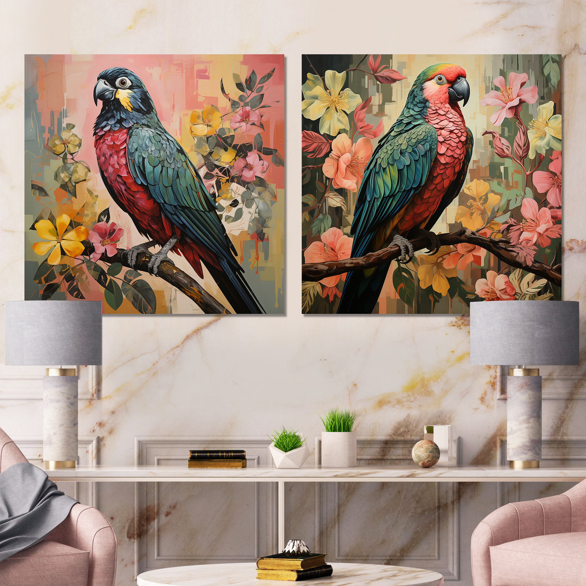 Bay Isle Home™ Hawk Blue And Pink In Tropical Tree I - Hawk Wall Decor ...