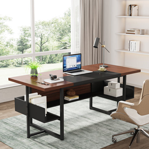 Ebern Designs Freiden 63" Executive Desk with Shelves, Walnut | Wayfair