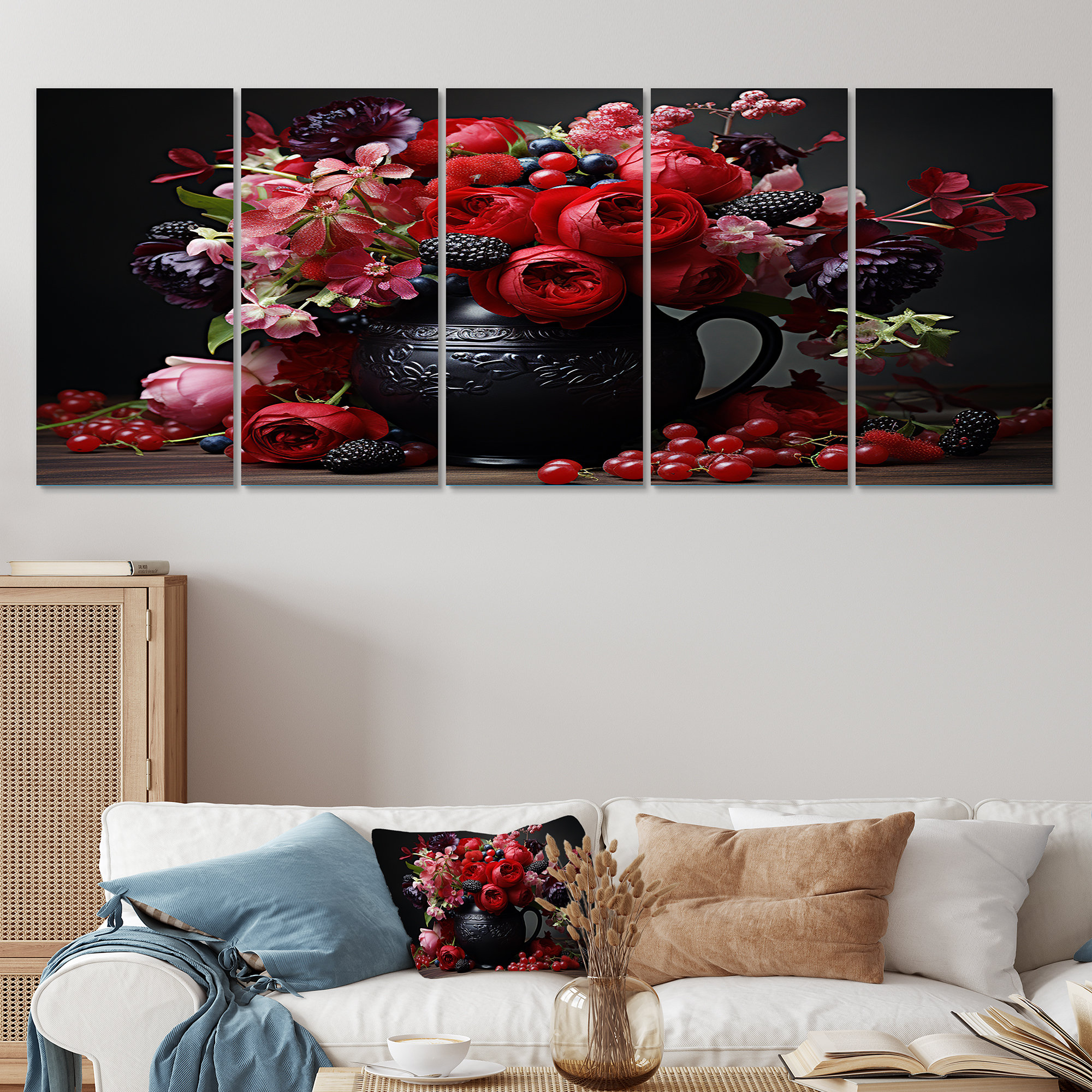 Latitude Run® Red Floral Pot In Gothic Style - Boho Pottery 5 Piece ...