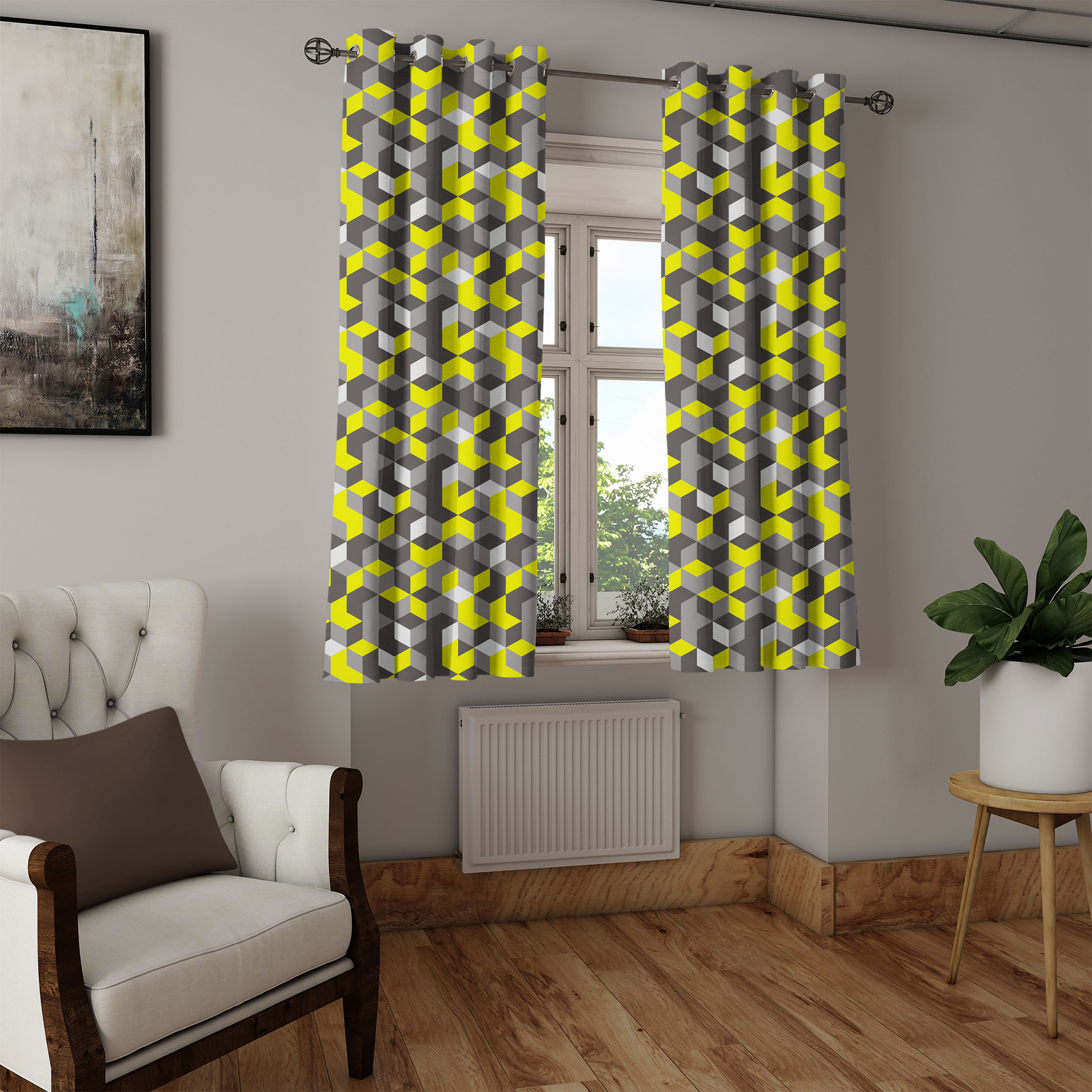 Latitude Run® Mustard Yellow Grommet Curtain Decorative 2-Panel Window ...