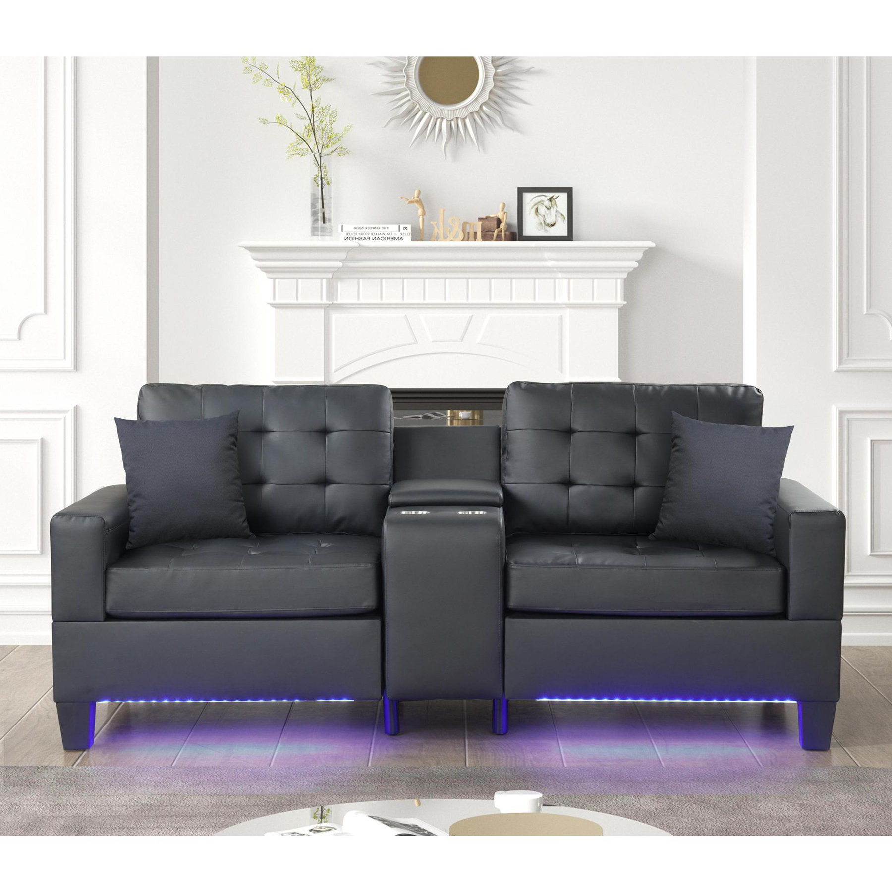Brayden Studio® PVC Fabric Sofa with LED Lights, USB Charger, Storage ...