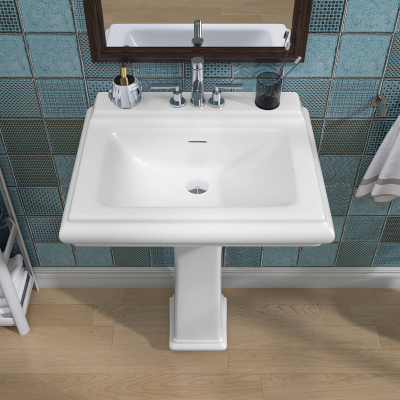 ZEAFIVE Pedestal Bathroom Sinks 34.37'' Tall Ceramic Rectangular ...