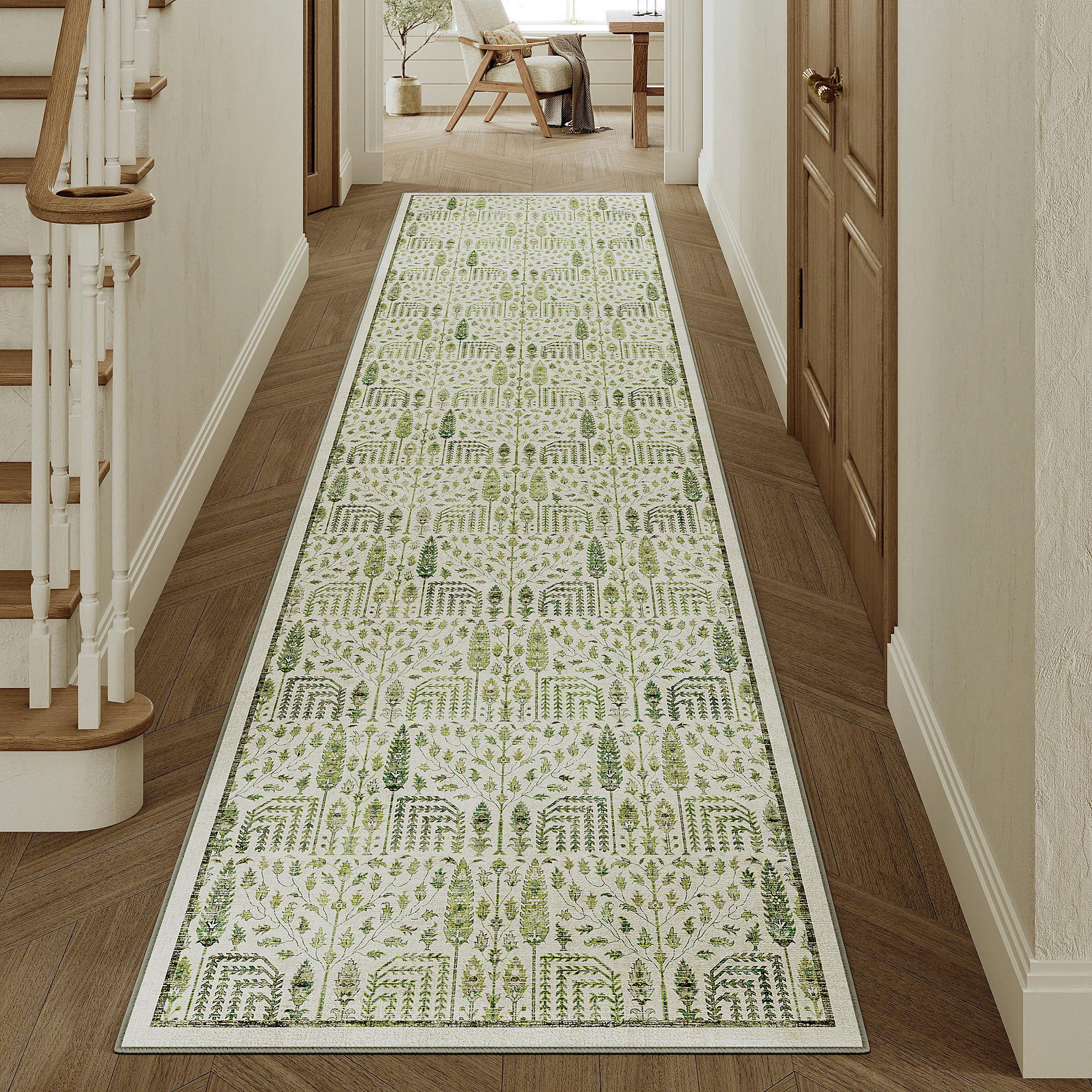 Bungalow Rose Cherry Machine Washable Oriental Area Rug With Non-Slip ...