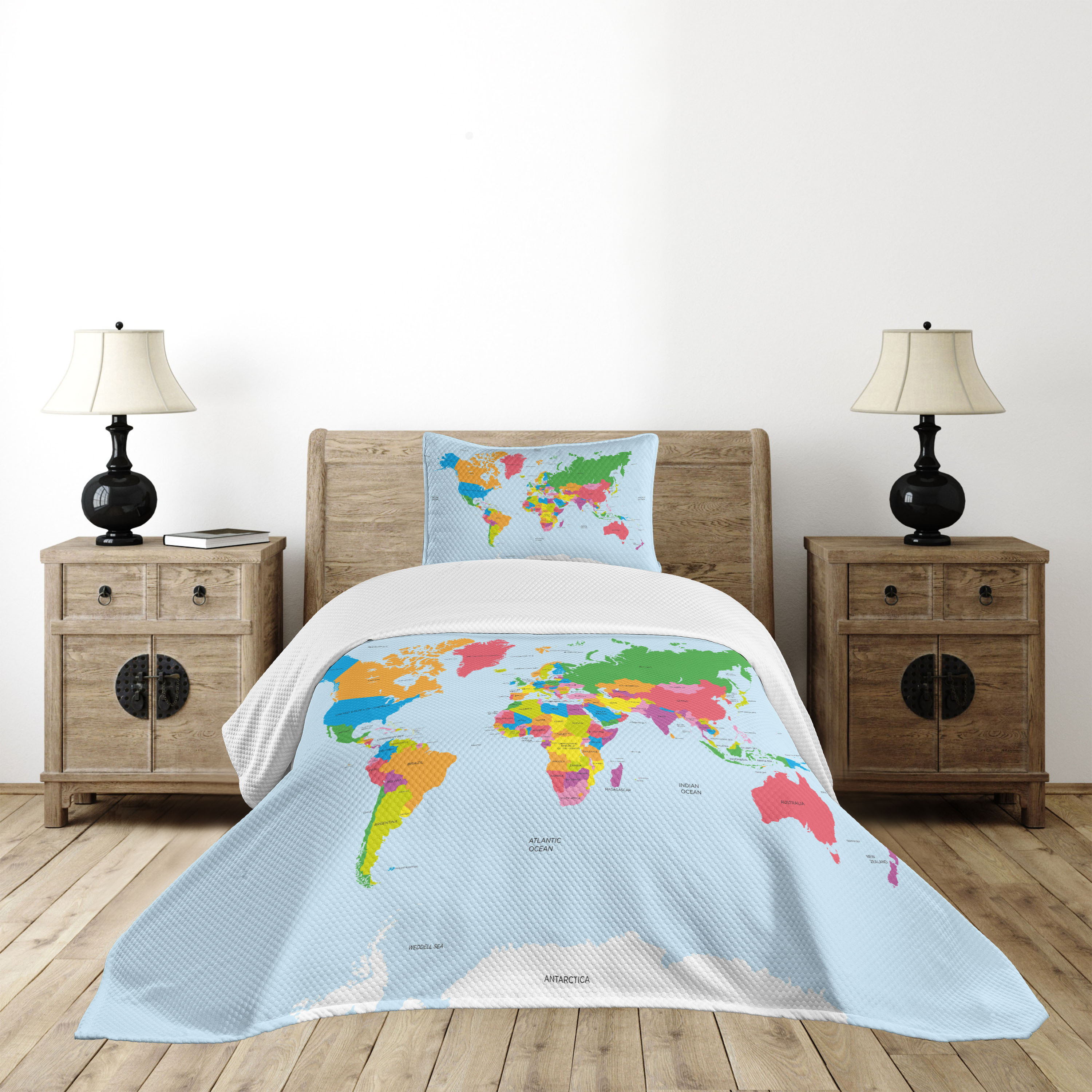 Ambesonne Map Bedspread Set Colorful Political World Multicolor | Wayfair