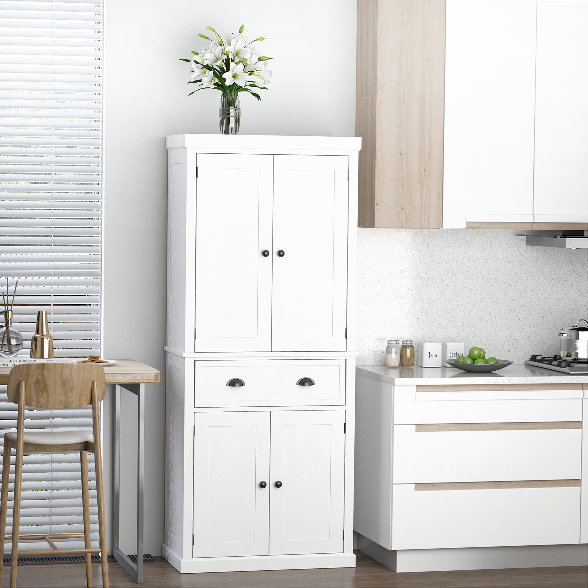 Latitude Run® Freestanding Kitchen Pantry Cabinet, Tall Storage Cabinet ...