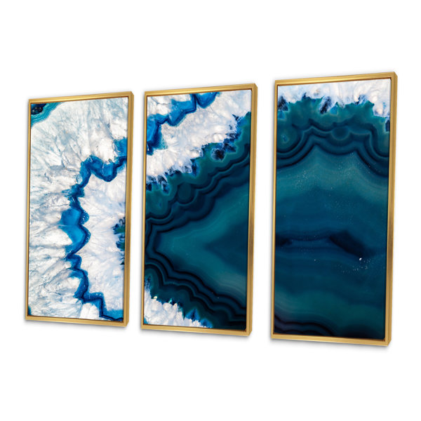 Wrought Studio Blue Brazilian Geode Framed On Canvas 3 Pieces Print ...