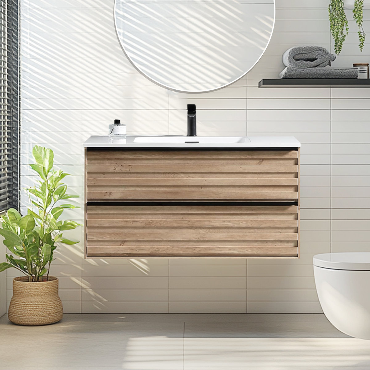 Ebern Designs 30'' Single Bathroom Vanity with Ceramic Top, Wall ...