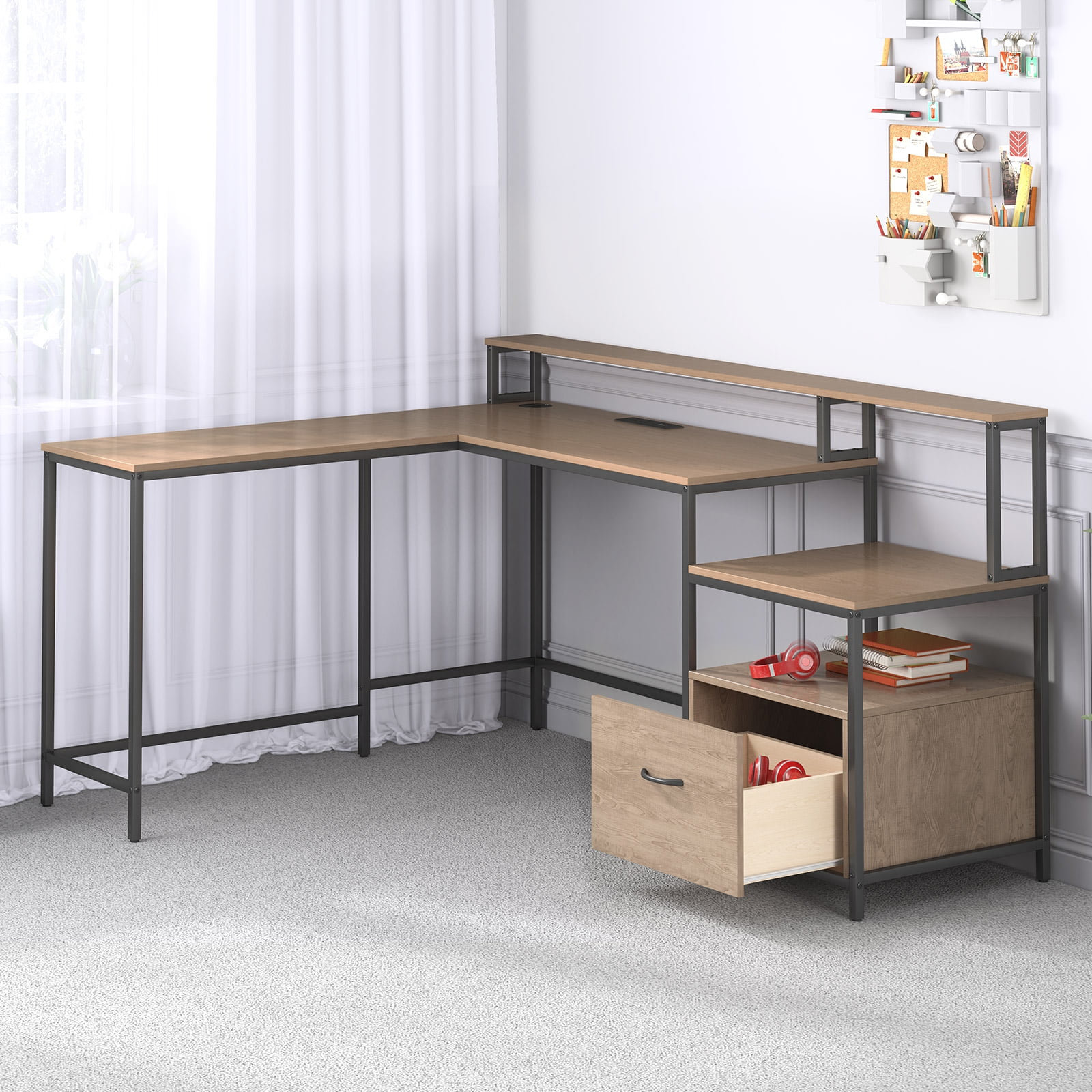 17 Stories Samiur L-Shaped Solid Wood Top Computer Desk | Wayfair