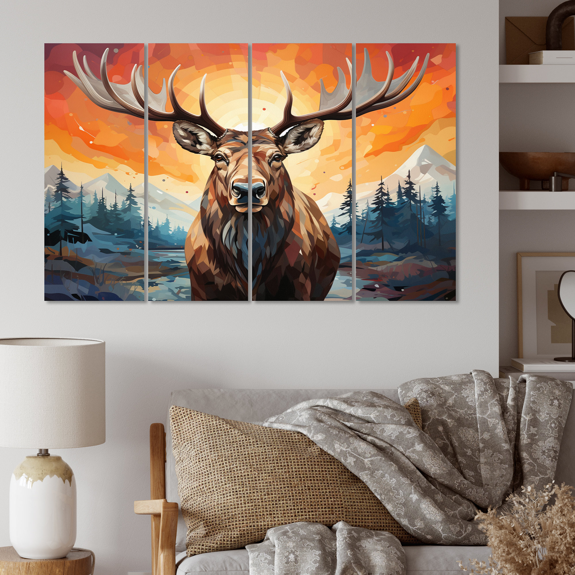 Millwood Pines Brown Orange Moose Majestic Geometric III On Canvas 4 ...