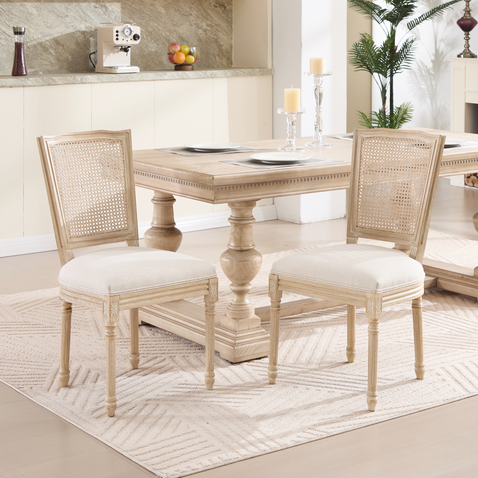 Hokku Designs Ansley French Country Dining Chairs, Beige Upholstered ...