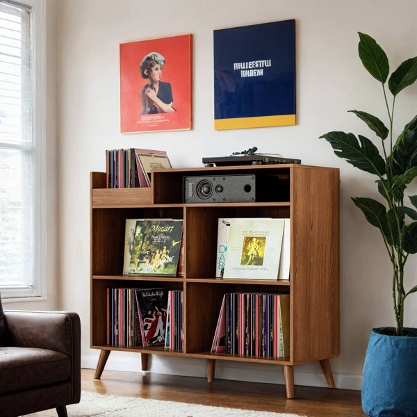 George Oliver 3 Tier Large Record Player Stand With Power Outlet, Vinyl ...