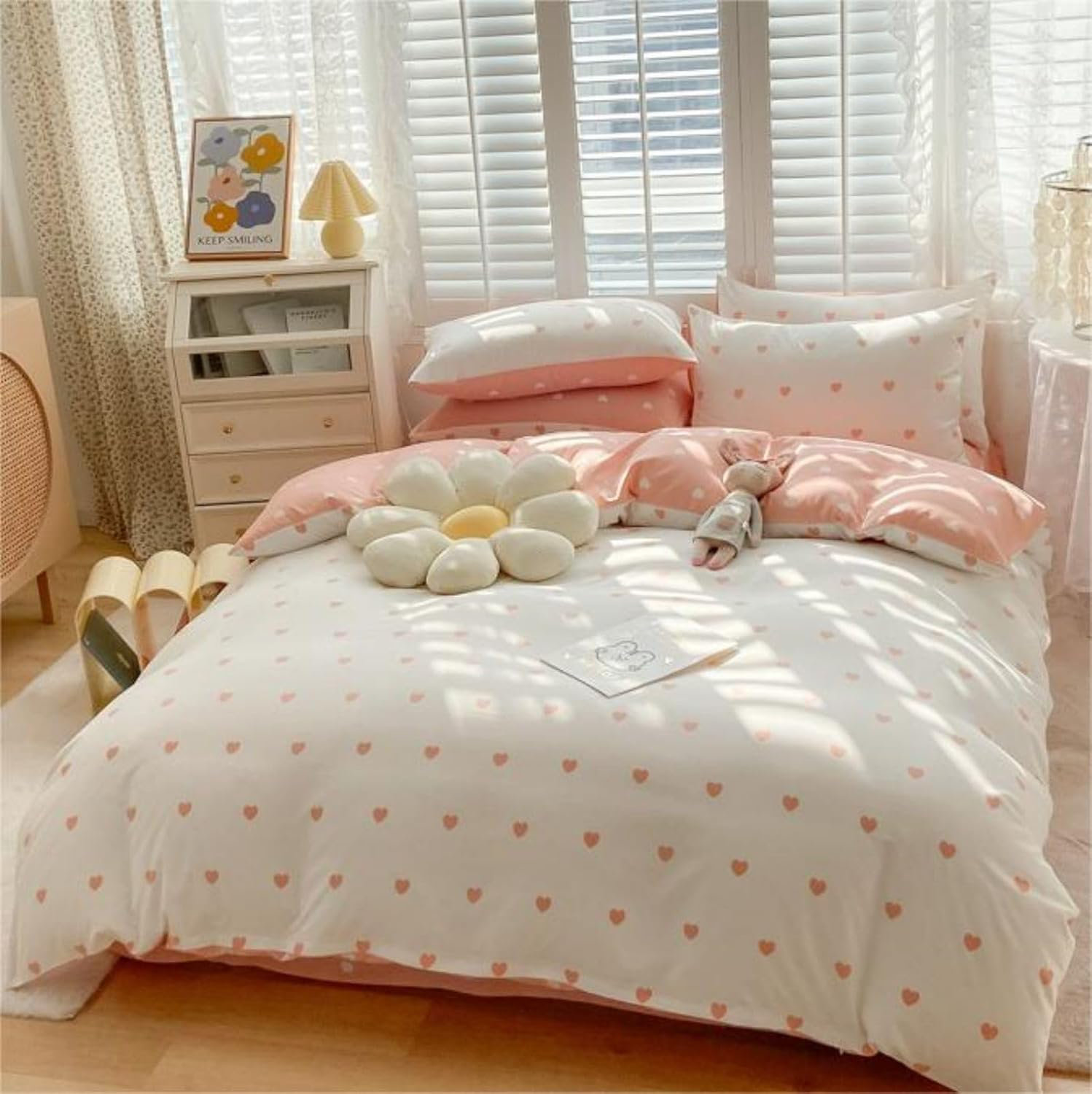 Nayoroom 2/3 Pieces Hearts Duvet Cover Set Cartoon Pink Heart Love ...