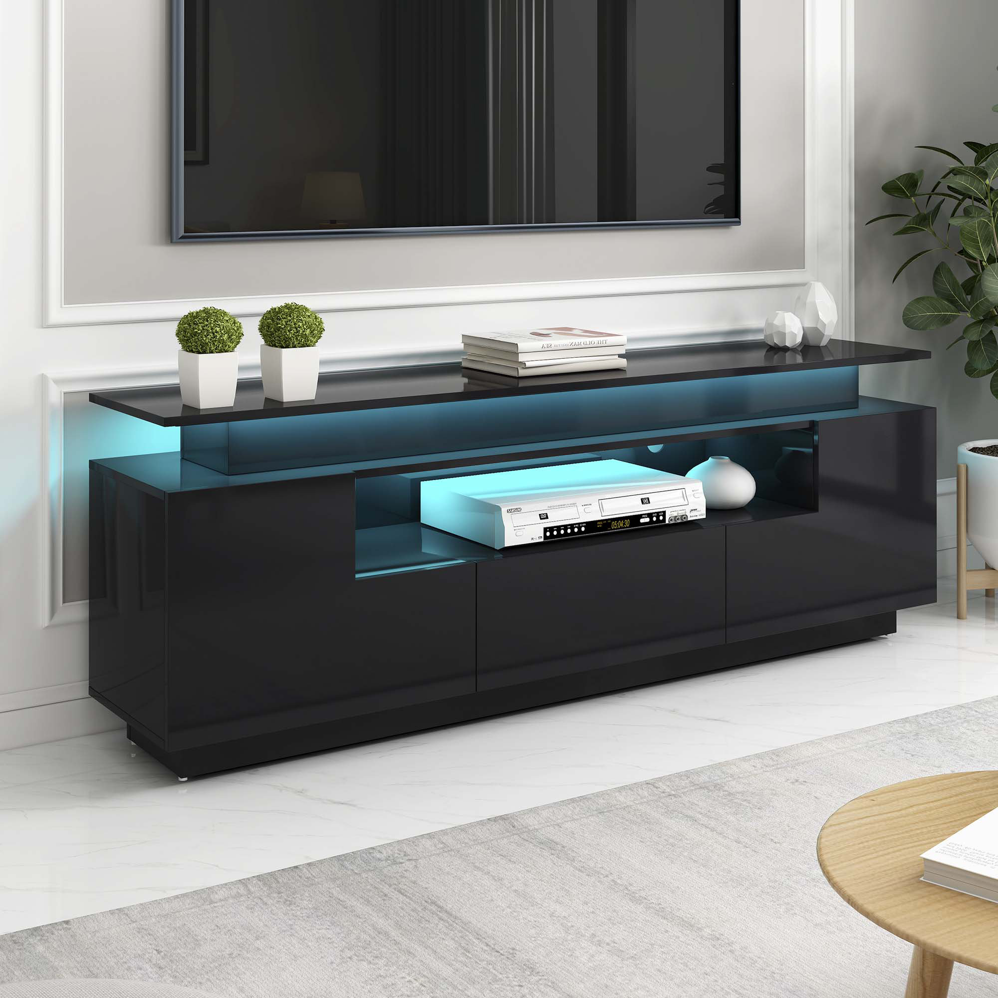 Ivy Bronx Modern Functional High Gloss TV Stand With Color Changing LED ...