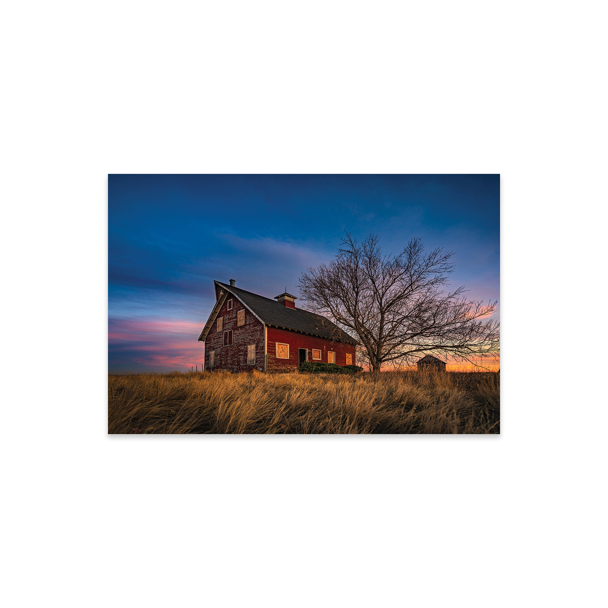 Latitude Run® Sunset At The Old Red Barn Print On Acrylic Glass ...