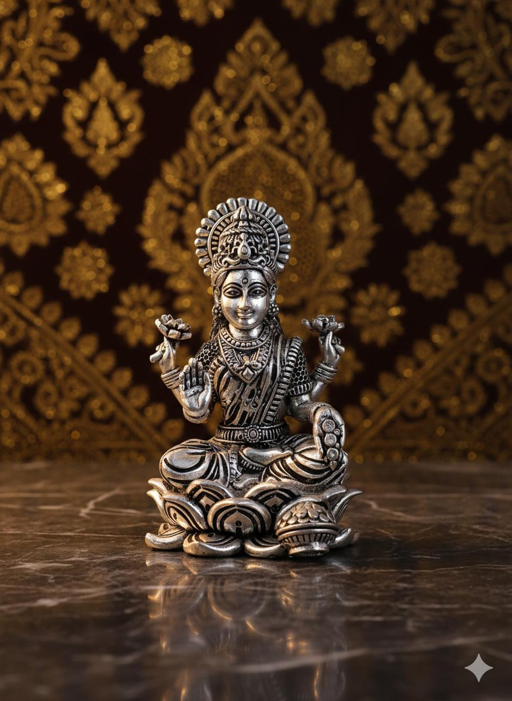 Exotic India 4 Inch Small Kamalasini Goddess Lakshmi Silver Plated ...