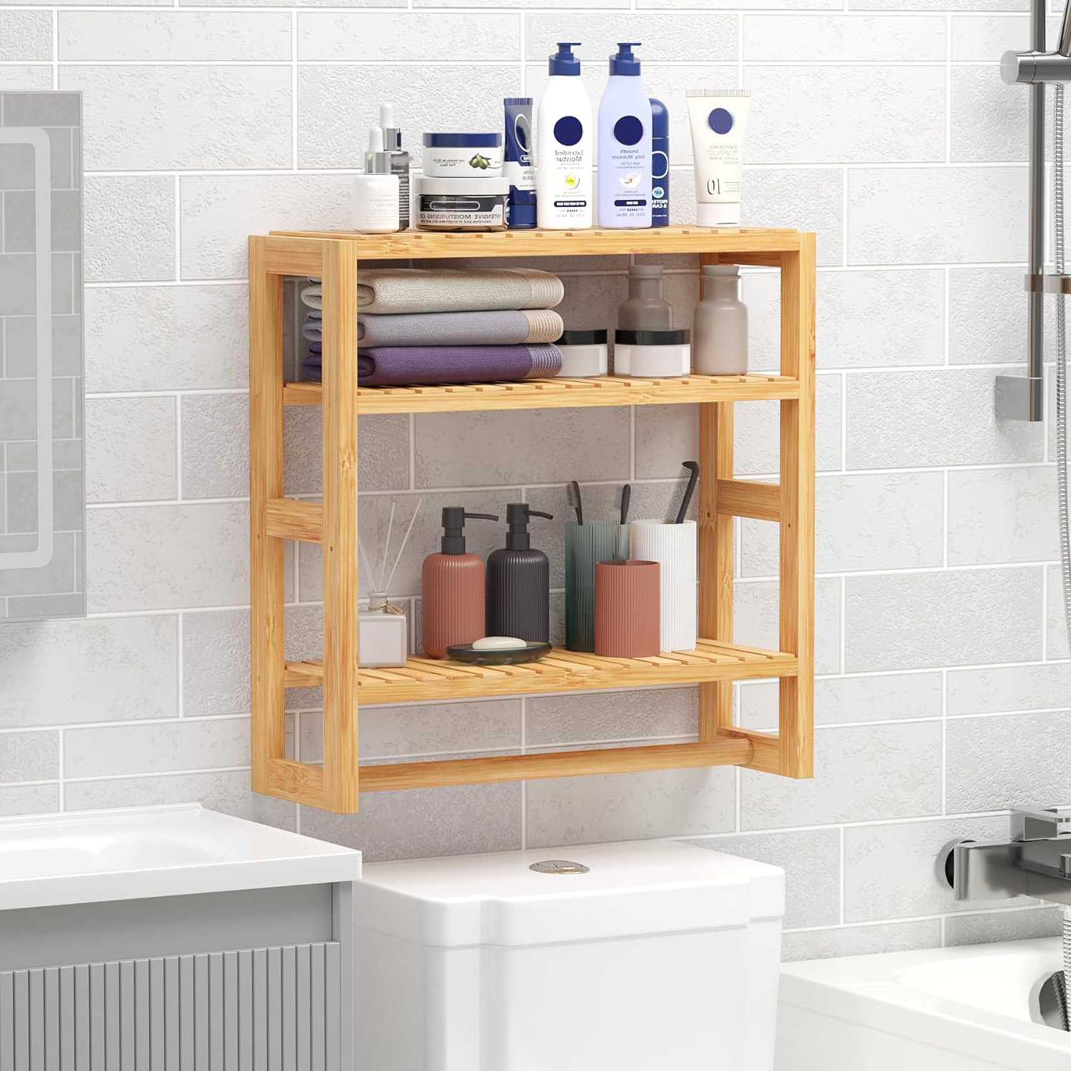 Wildon Home® Nodia Bamboo Wall Mounted Required Bathroom Shelves | Wayfair