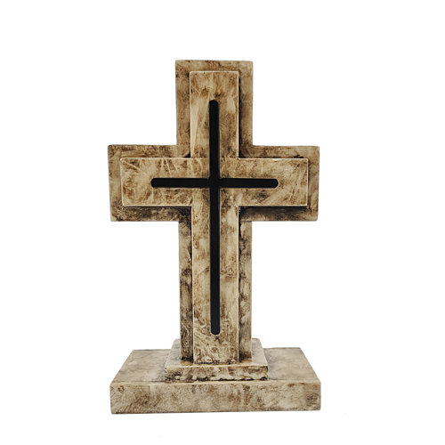 Loon Peak® Wooden Pedestal Rugged Cross with Metal Details 5. 5" W x 3 ...