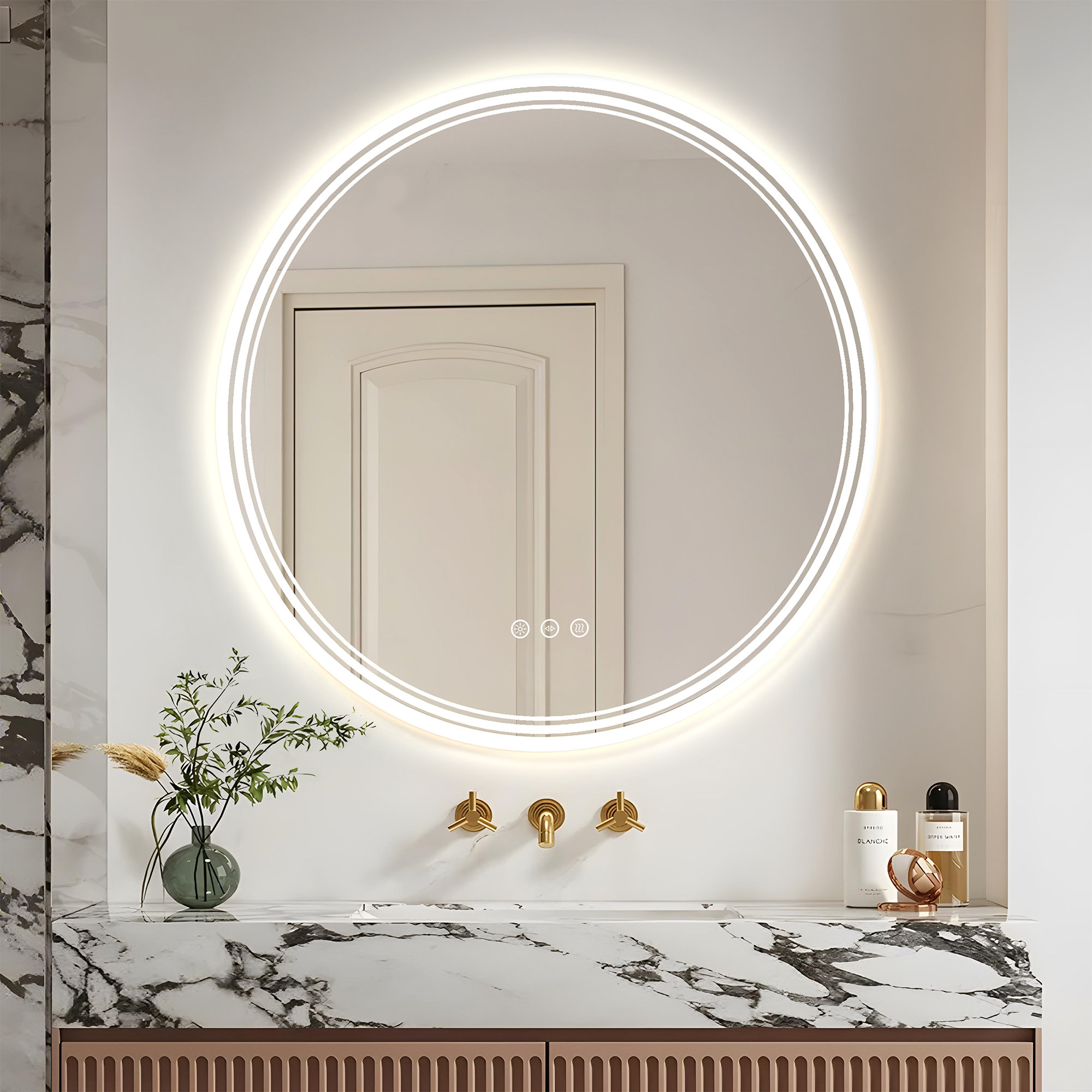 Wrought Studio™ Round LED Bathroom Mirror/Vanity Mirror With Front And ...