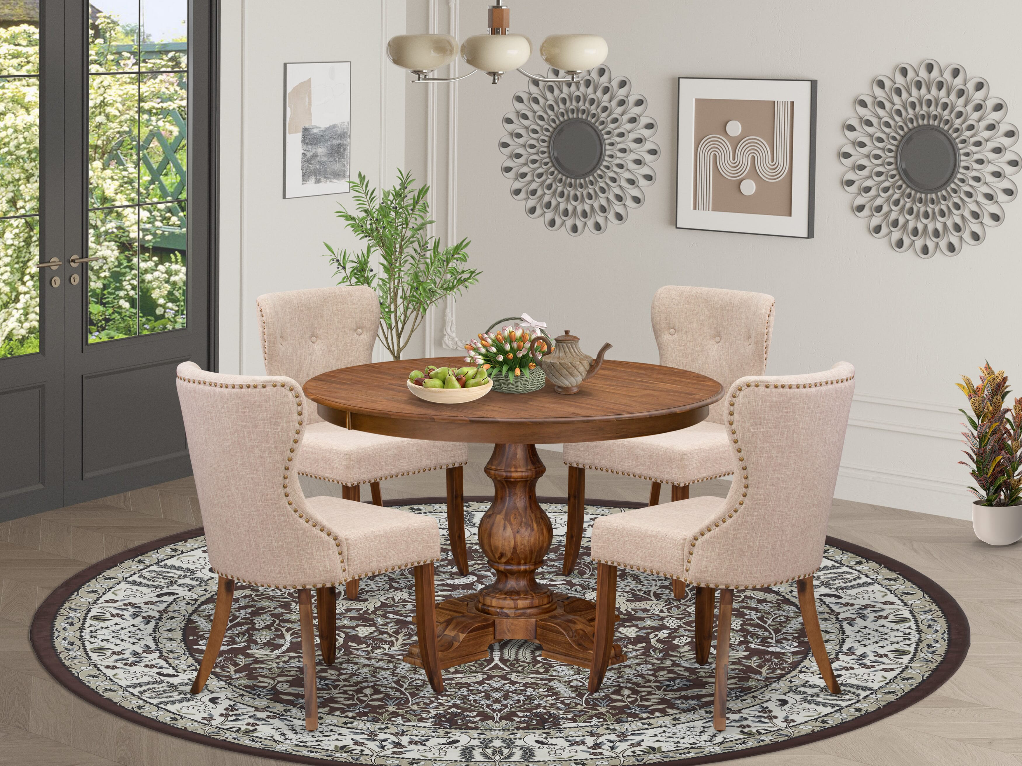 Red Barrel Studio® 5-Pc Kitchen Set Includes a Pedestal Wooden Table ...