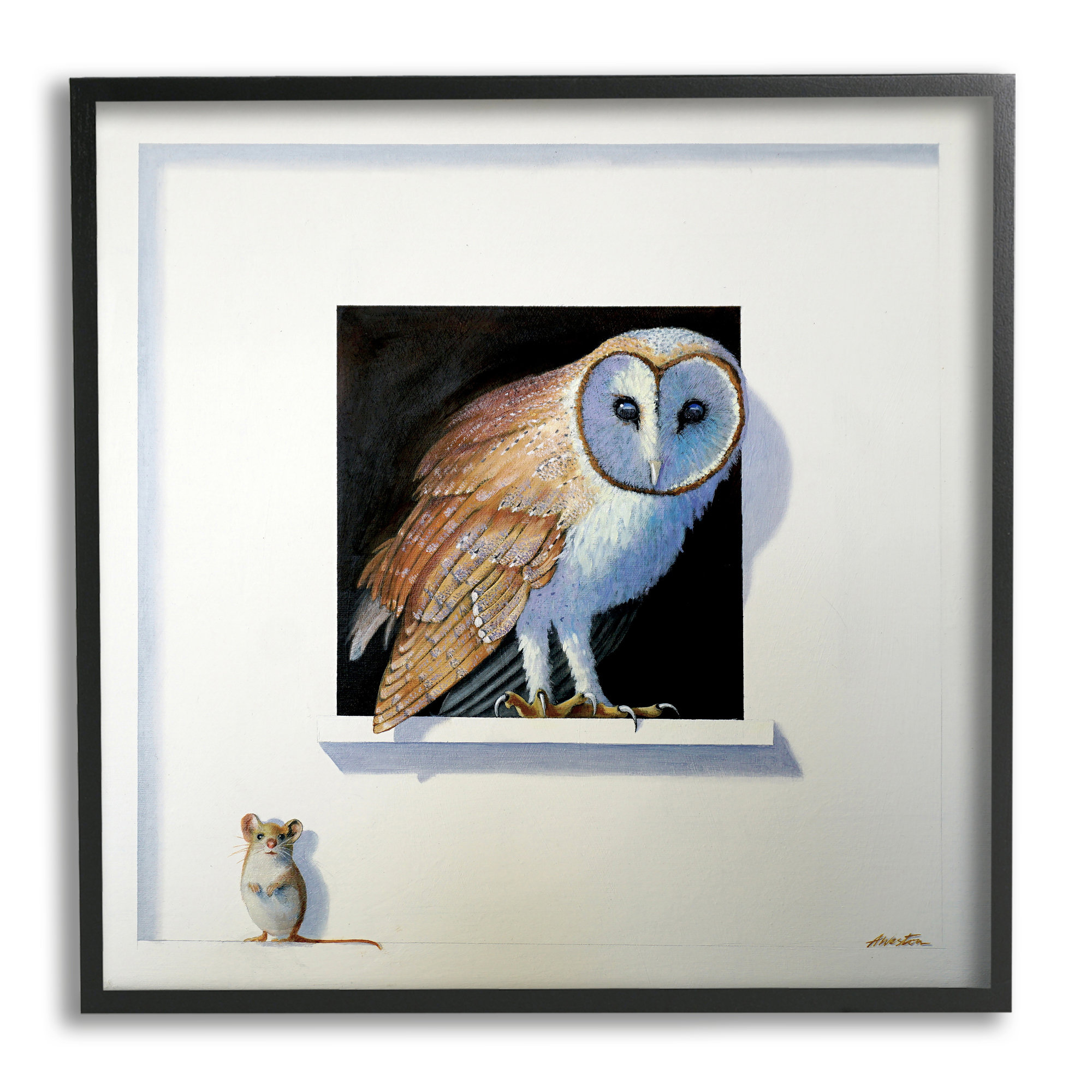 Stupell Industries Barn Owl Peeking Little Hiding Mouse Painting Giclee ...