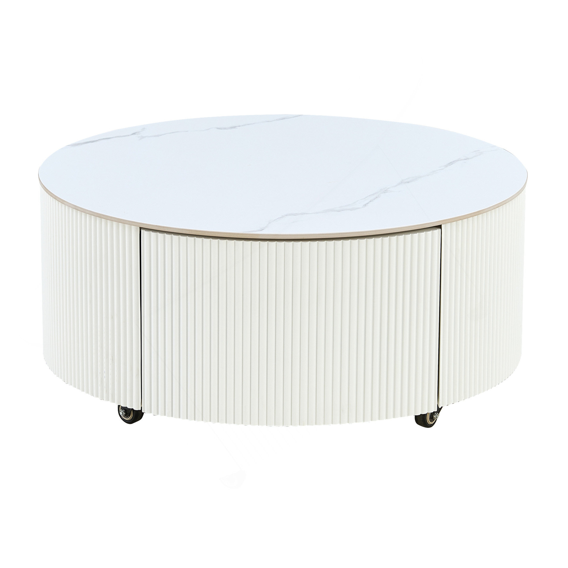 Latitude Run® Modern Round Movable Coffee Table With Casters, 2 Drawers ...