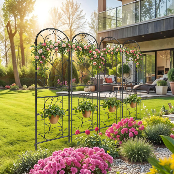 Lark Manor Rustproof Metal Garden Arch Trellis Set, 87"X20" Climbing ...