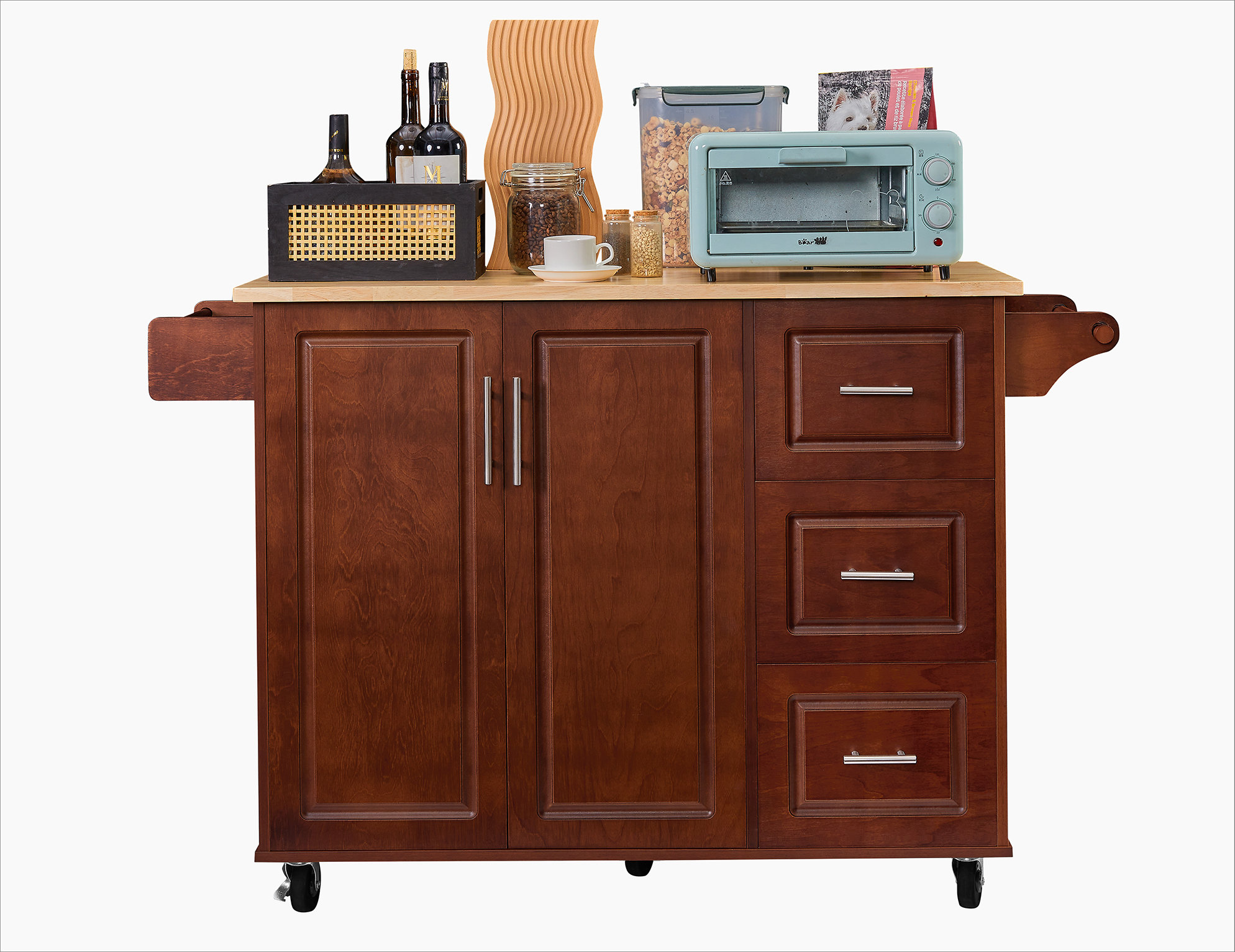 Winston Porter Mobile Kitchen Island Cart with 3 Drawers | Wayfair