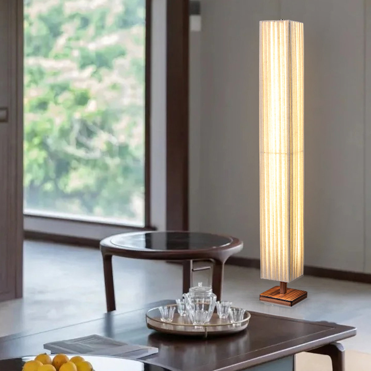HUOMU Nut-brown Solid Wood+Fabric Square Floor Lamps | Wayfair