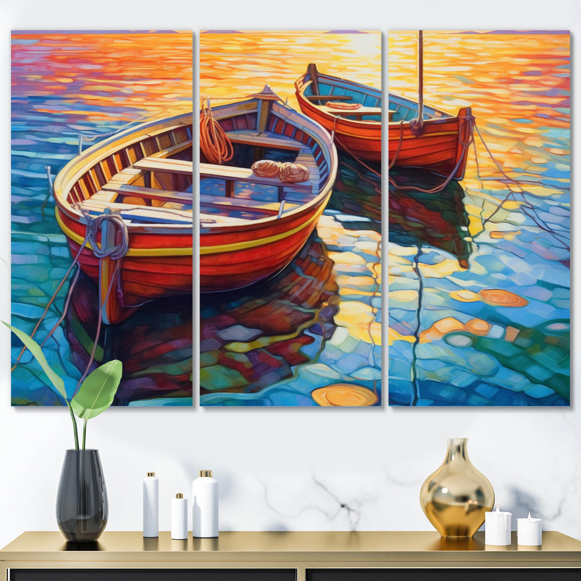 Breakwater Bay Two Boats In The Harbor I - Boat Metal Wall Decor Set ...