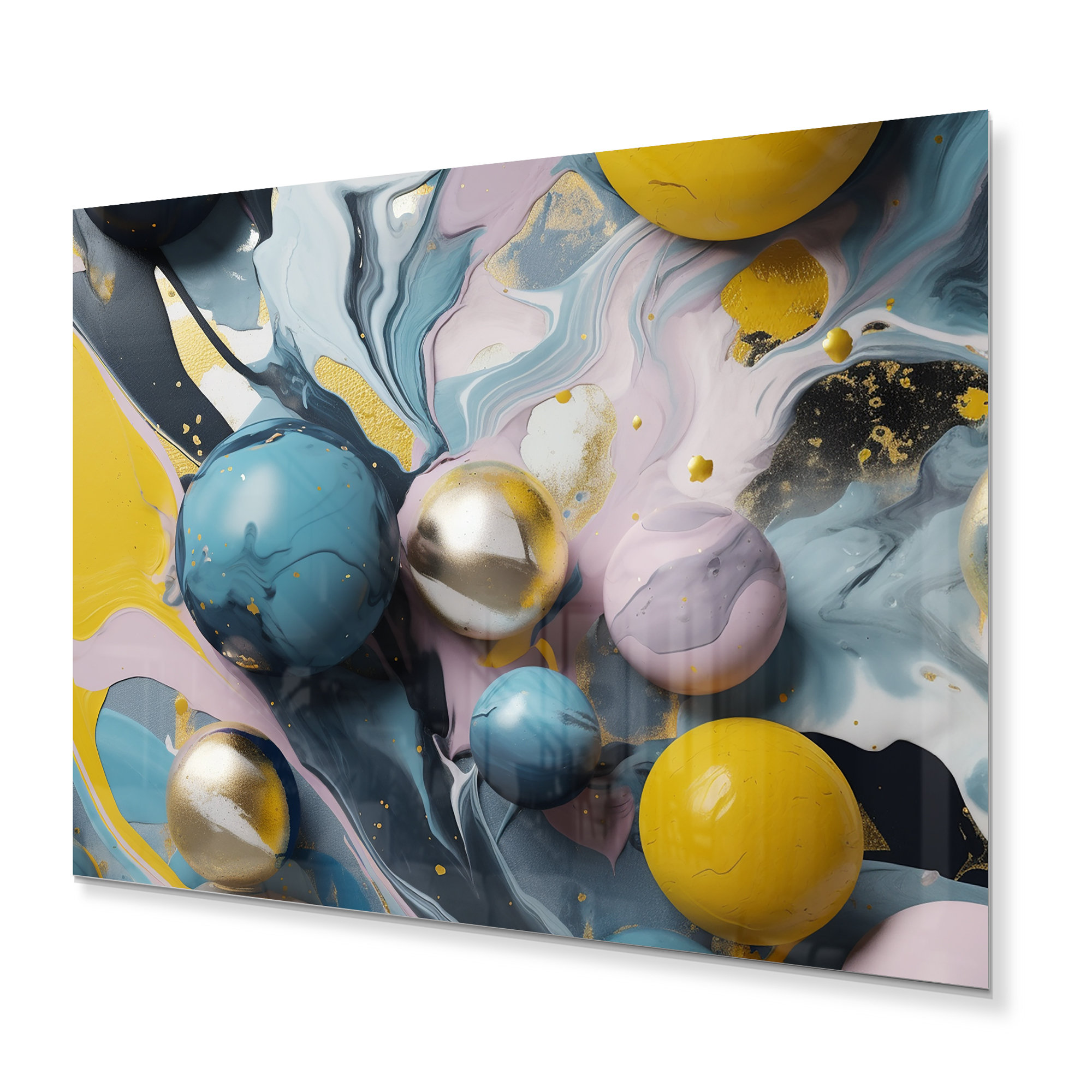 Ivy Bronx Yellow and Blue Fluid Stone I - Abstract Marble Metal Wall ...