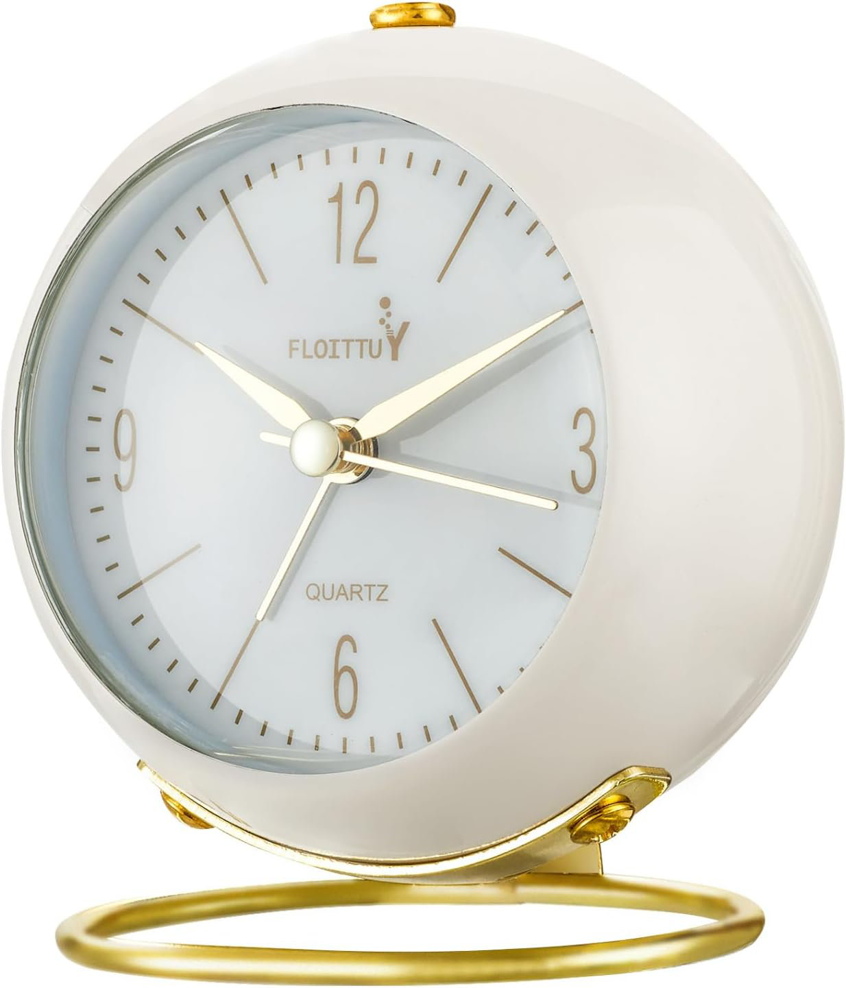 ABILOSS Metal Electric Tabletop Clock White Silent Table Analog Alarm ...