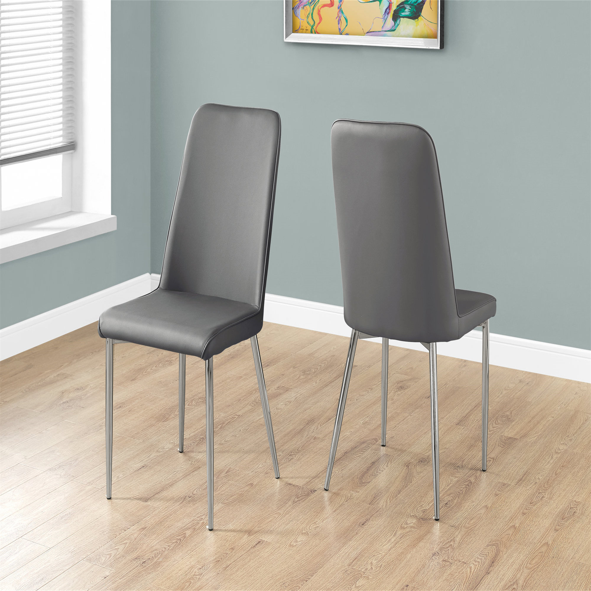 Ivy Bronx Dining Chair, Set Of 2, Side, Upholstered, Kitchen, Dining Room, Leather Look, Chrome ...