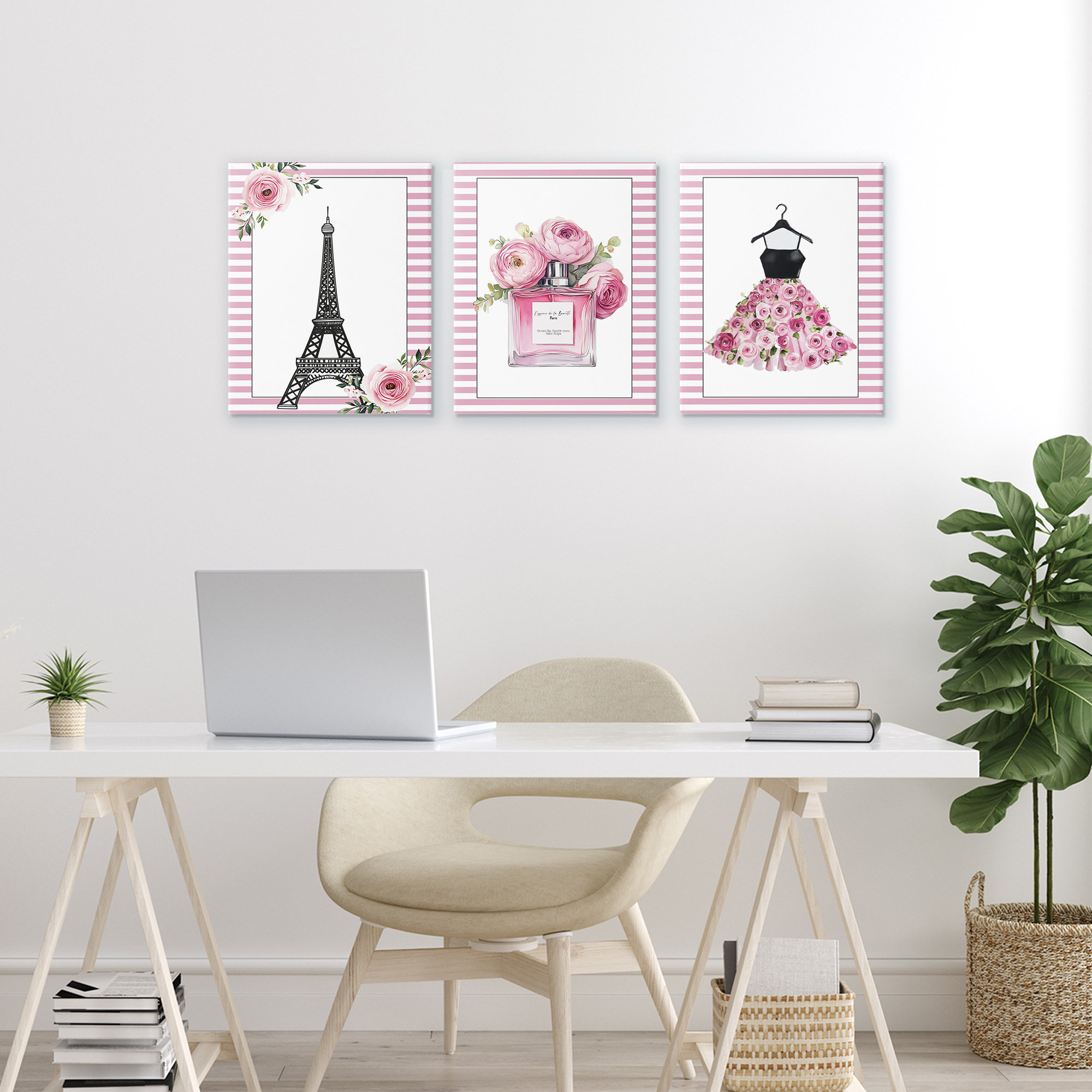 Red Barrel Studio Parisian Glam with Stripes 3pc Canvas Set, design by ...
