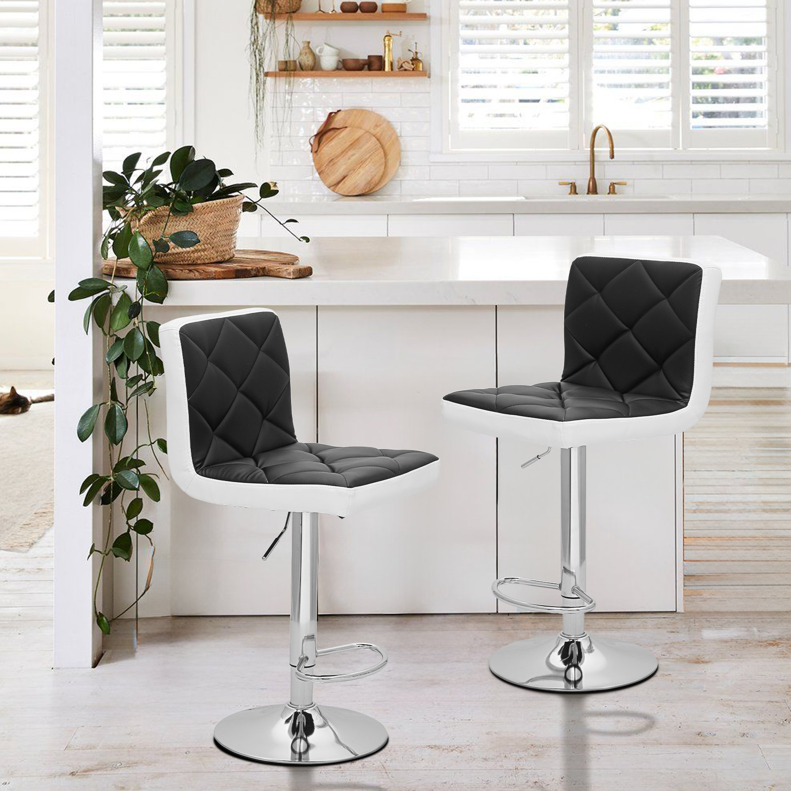 Ivy Bronx Modern Faux Leather 360° Swivel Bar Stools, Adjustable ...