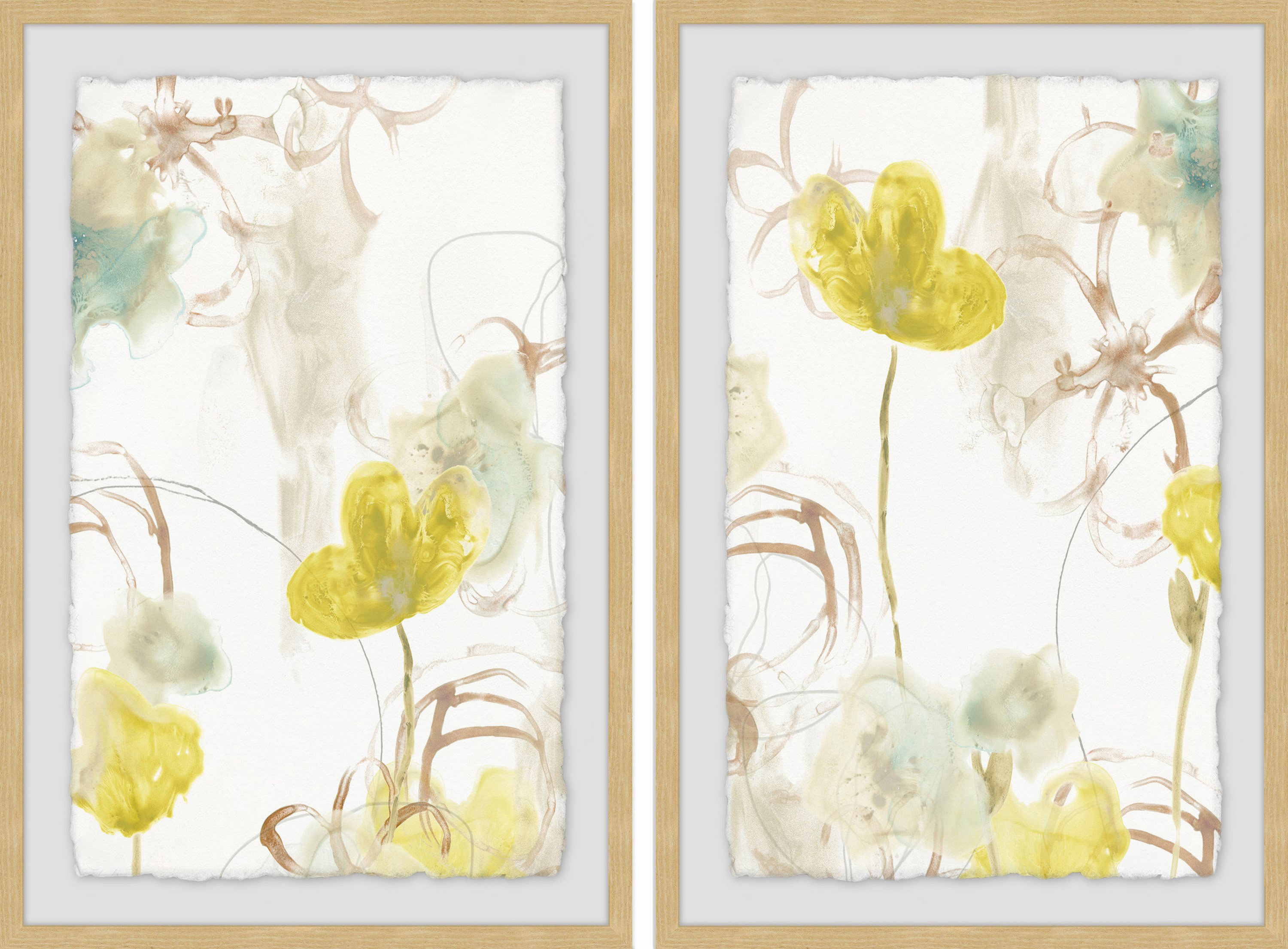Red Barrel Studio® 'Summer Flower Diptych' 2 Piece Framed Watercolor ...
