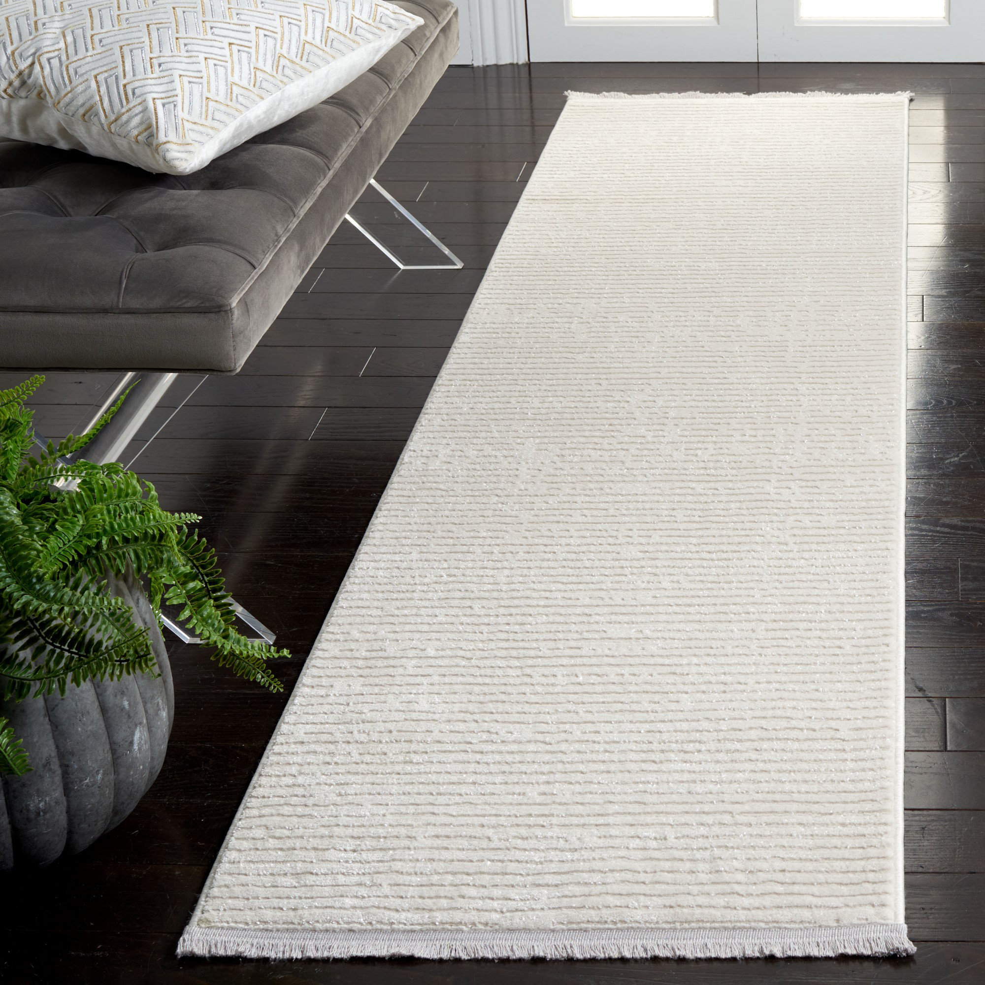 Dovecove Erving Striped Machine Woven Polypropylene Area Rug in Ivory ...