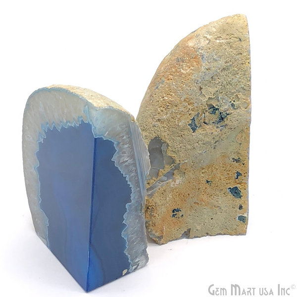 GEMMART USA Blue Geode Bookend, Unique Agate Bookend Pair, Mineral Rock ...