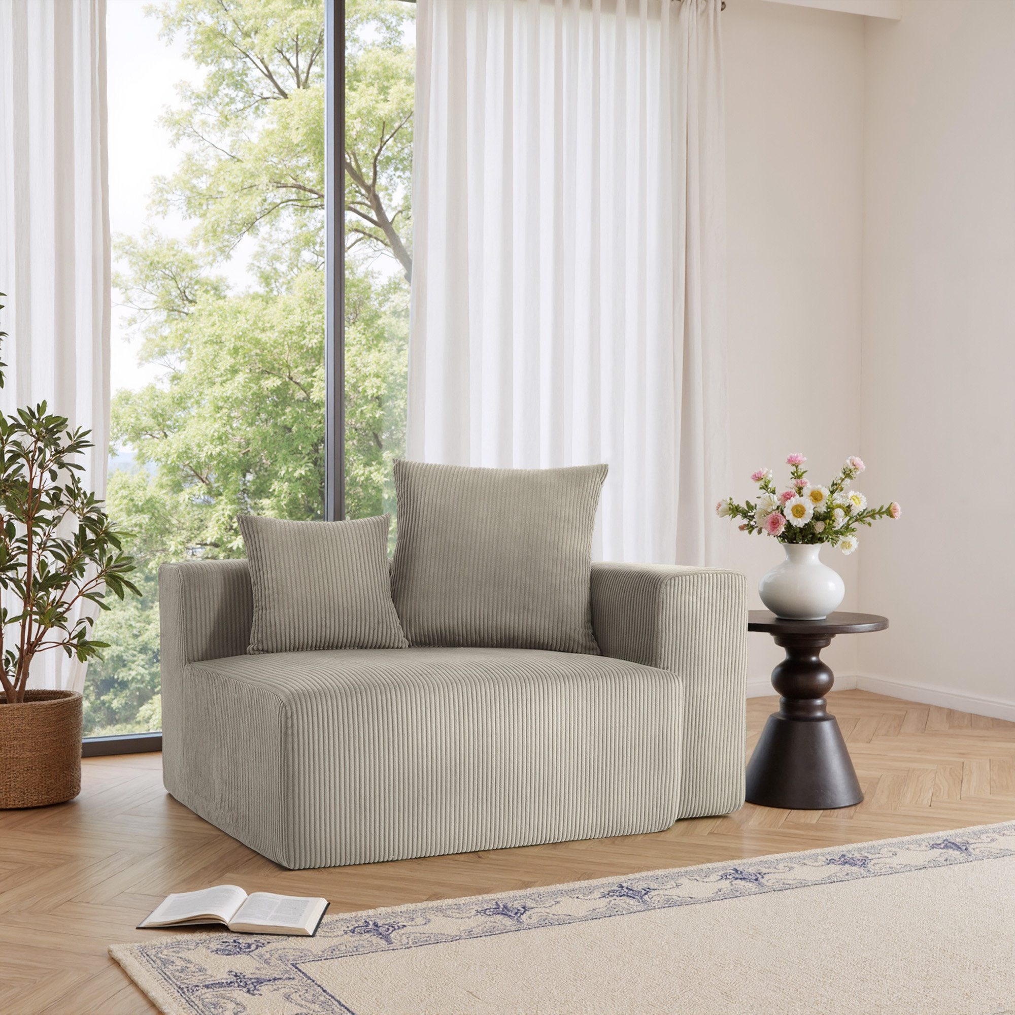 Blue Elephant Upholstered Corduroy Accent Lounge Chair with Pillow ...