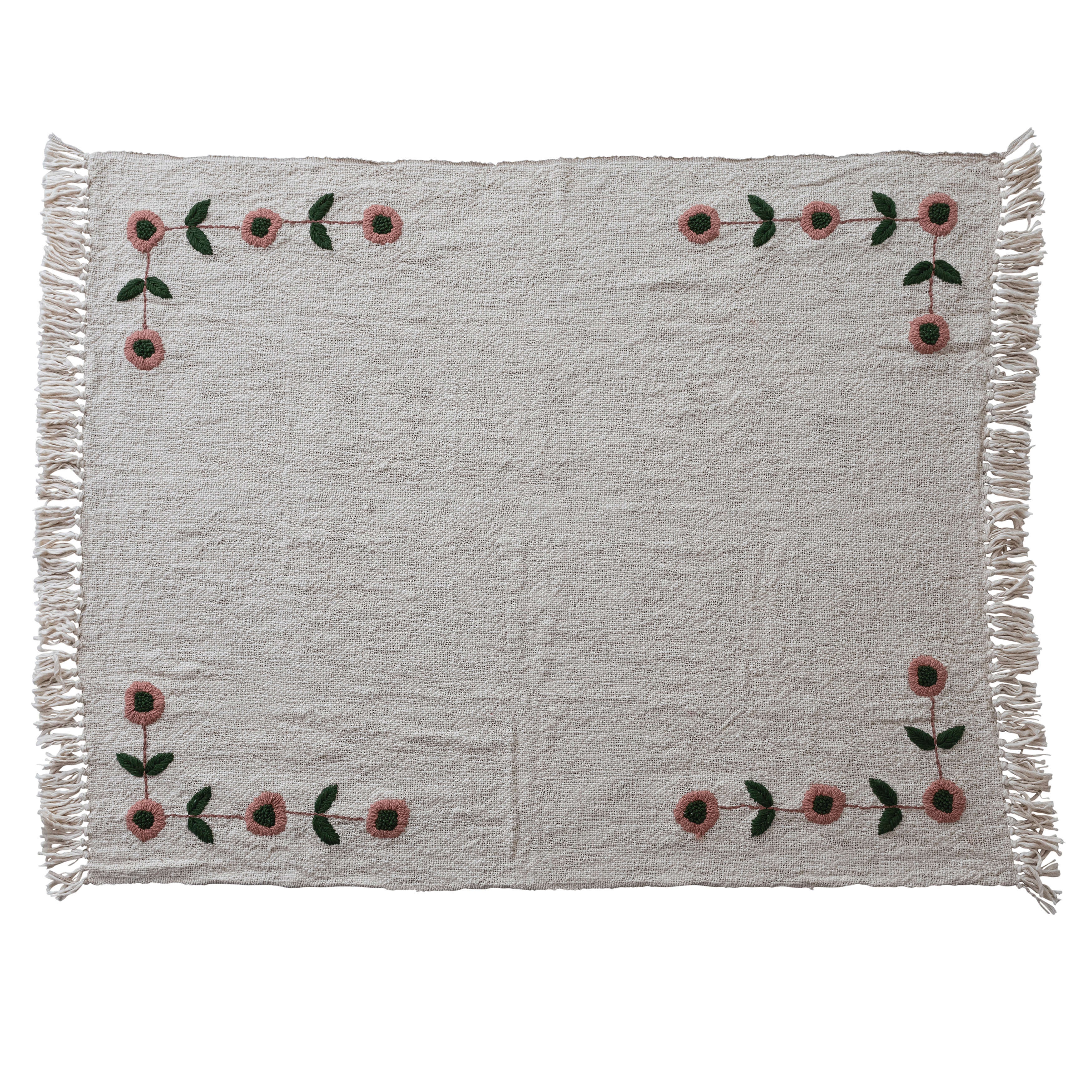 Creative Co-Op Woven Cotton Slub Throw With Hand-Embroidered Flowers ...