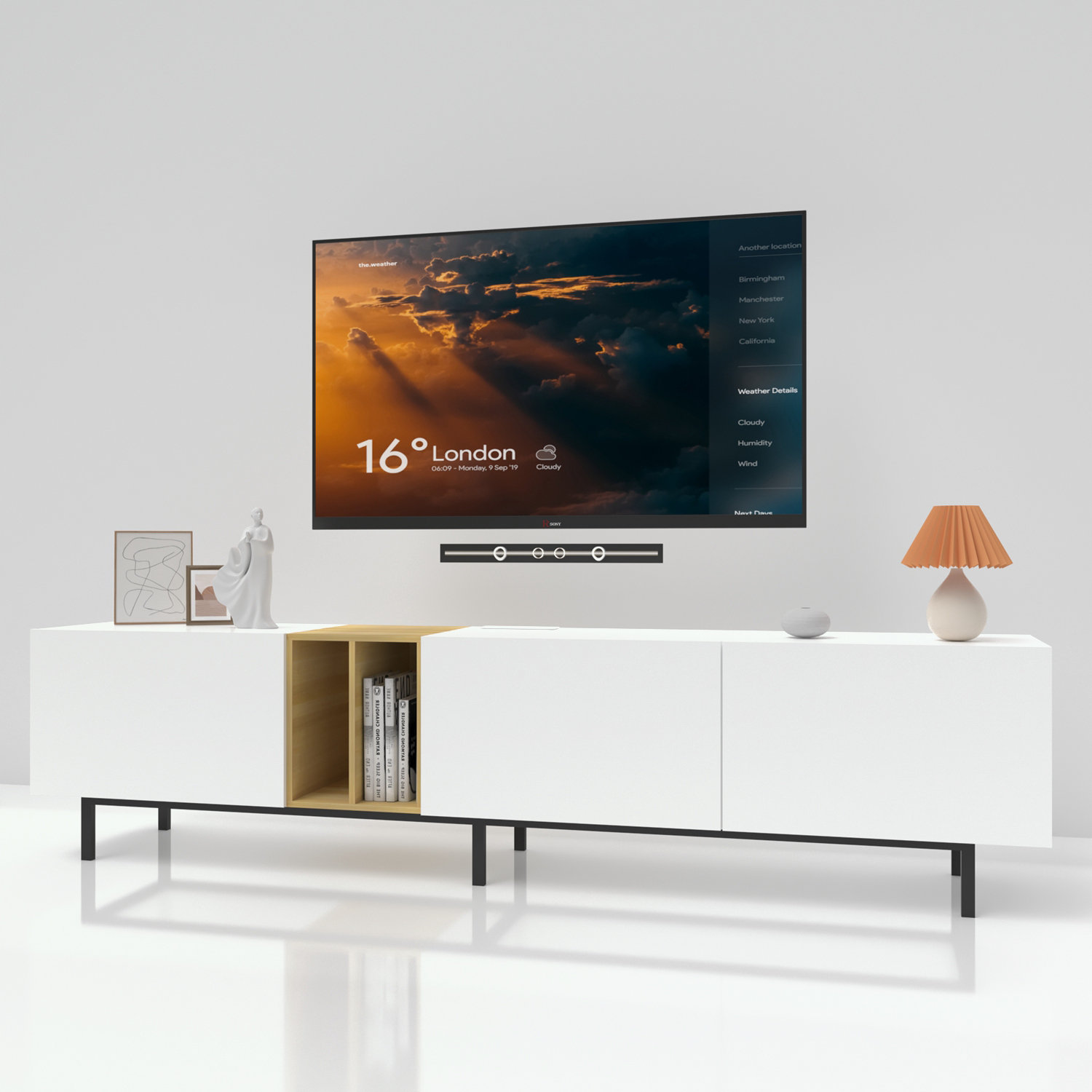 Ebern Designs Modern TV Stand with Big Storage Cabinets and open shelf ...